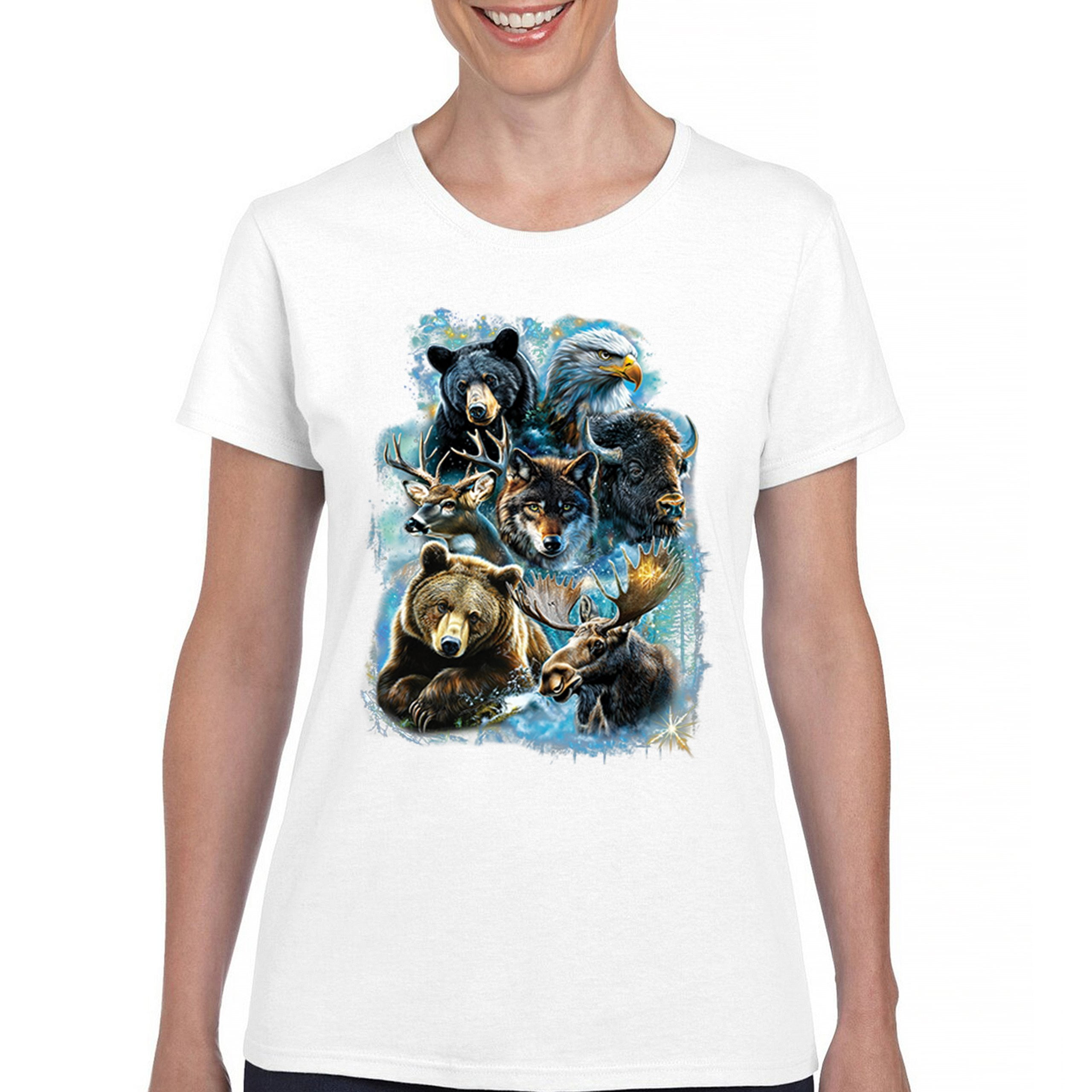 Wildlife Collage T-Shirt Animal Spirit American Nature Lovers Wolf ...