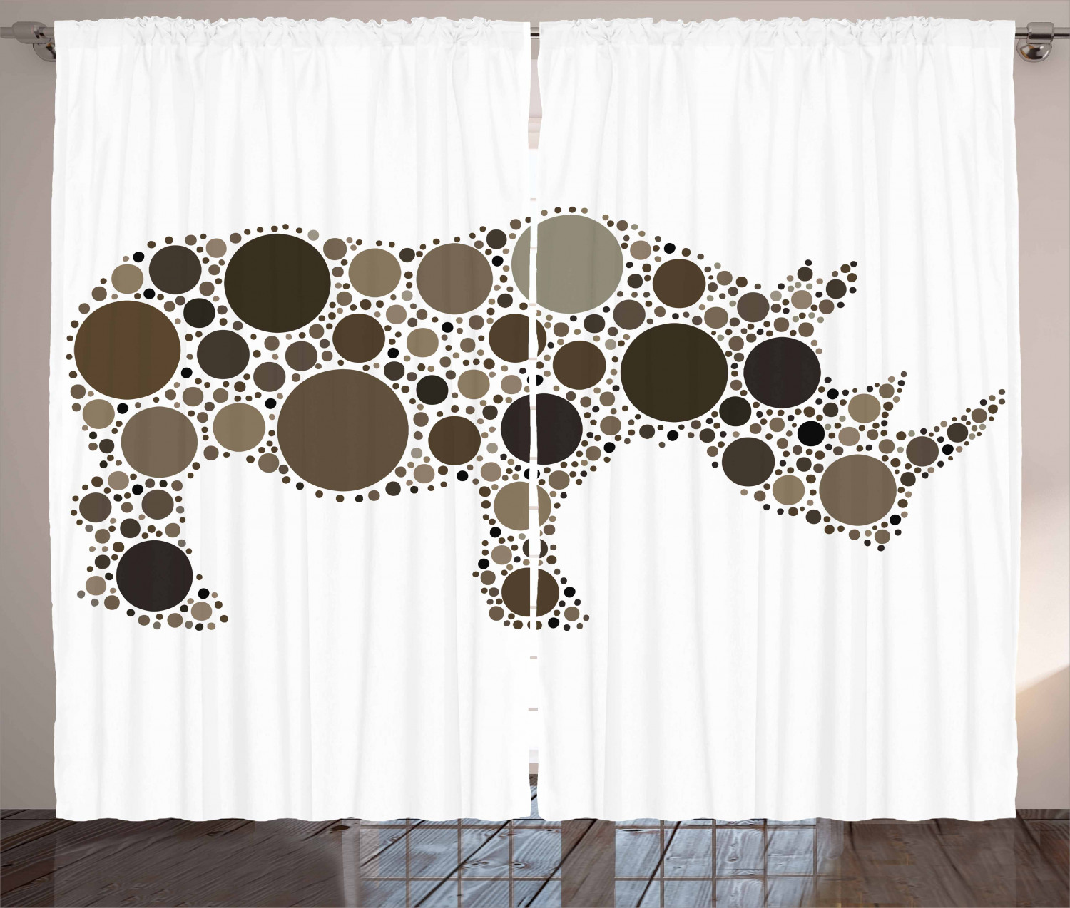 Wildlife Curtains 2 Panels Set, Rhinoceros Silhouette Created with ...