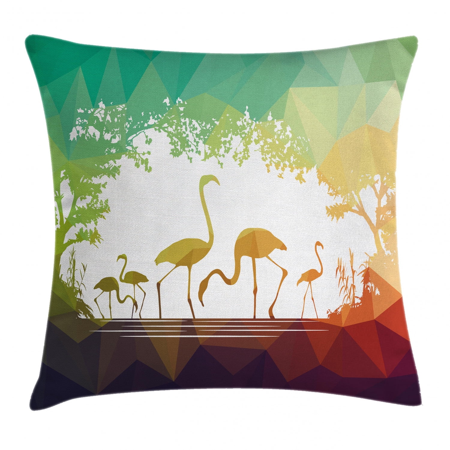 Wildlife Decor Throw Pillow Cushion Cover, Modern Flamingo Figures in ...