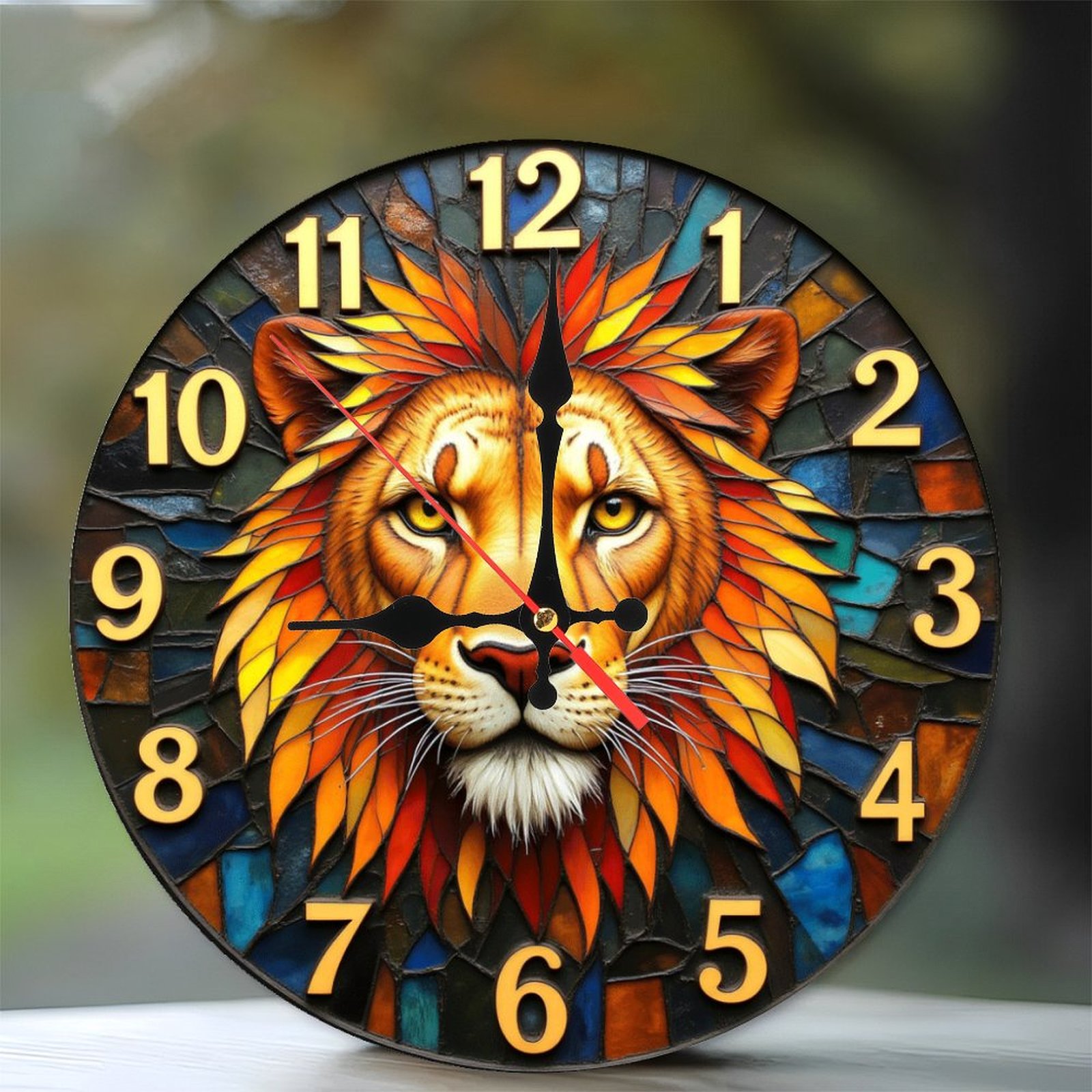Wildlife Decorative Lion Wall Clock Art 10-Inch Silent Wooden Wall ...