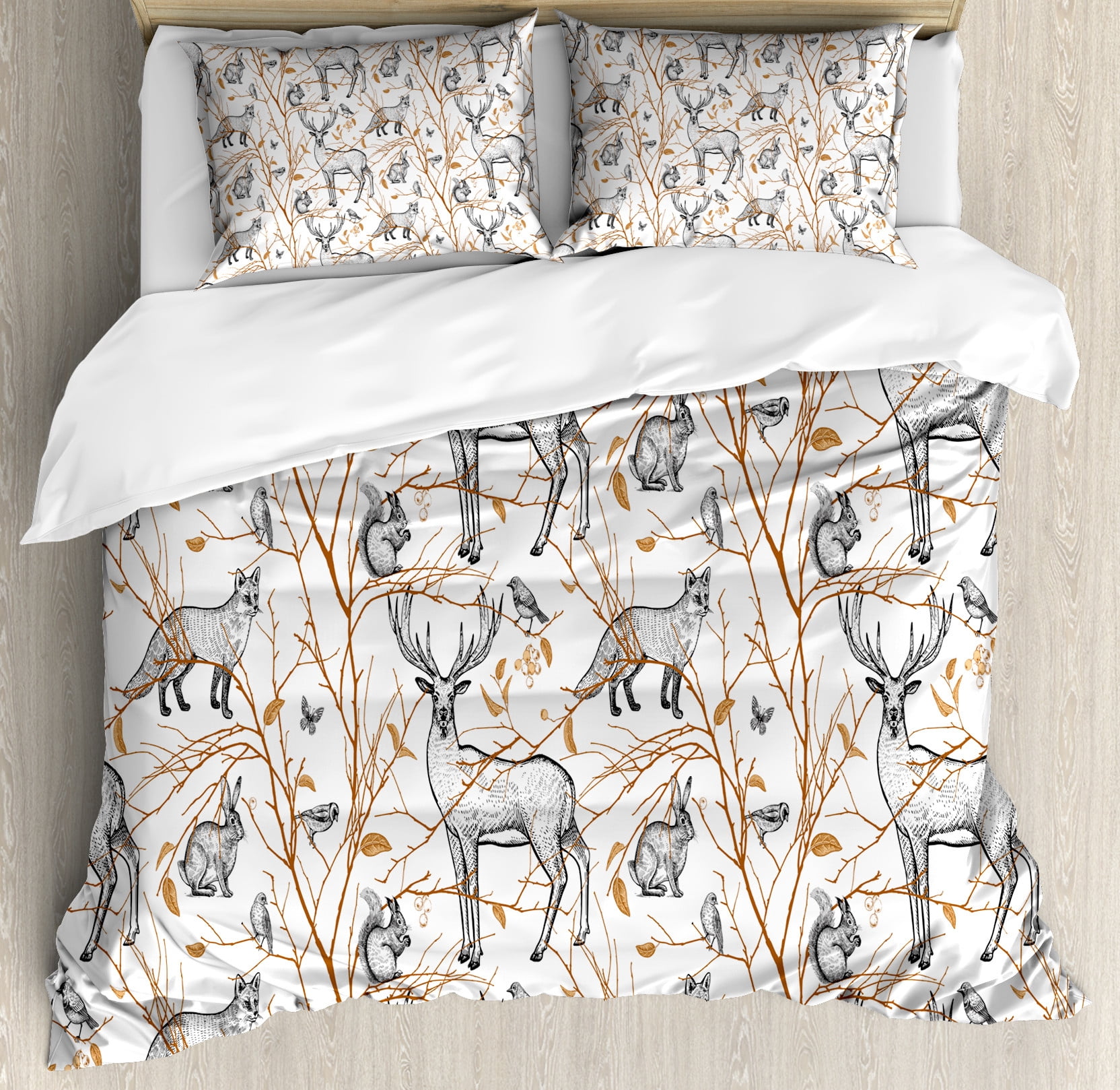 Wildlife Duvet Cover Set, Deer Birds Fox Squirrel Hare in the Nature ...