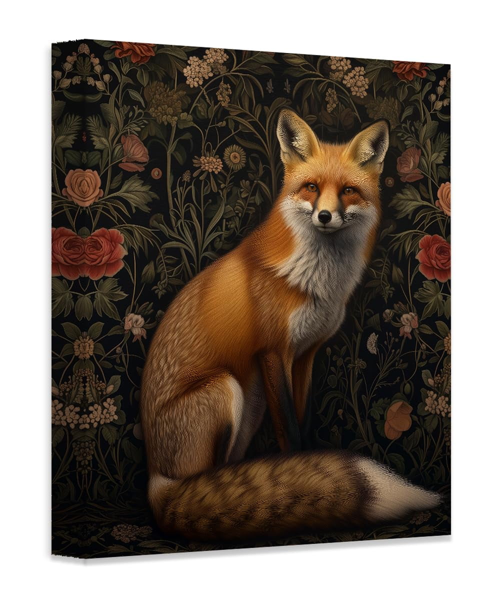 Wildlife Floral Fusion Canvas Art 18x24, Fox with Vines Painting for ...