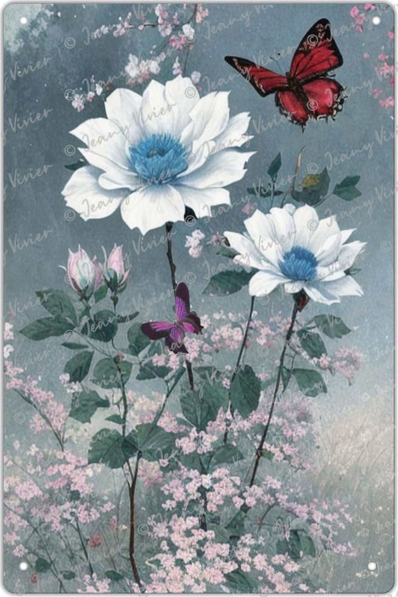 Wildlife Flower & Butterfly Nostalgic Vintage Tin Sign Metal Flower ...