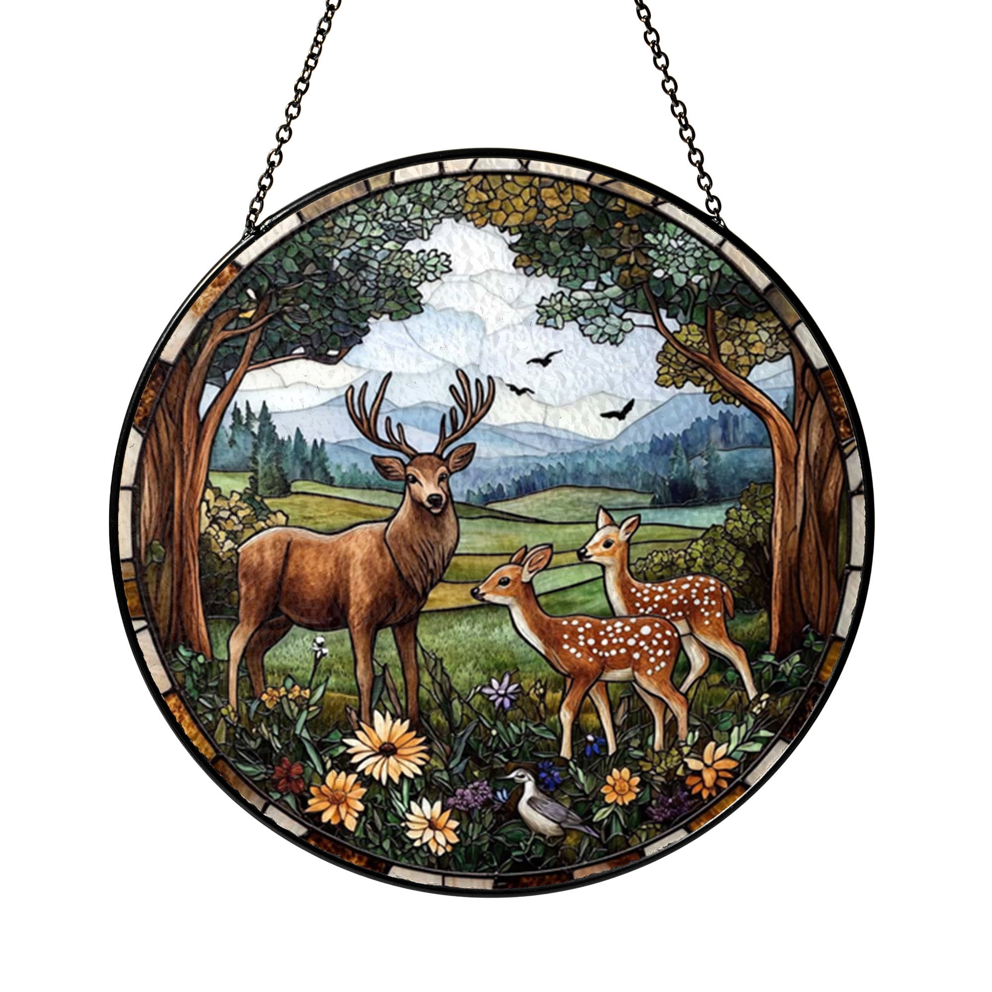 Wildlife Forest Glass Window Panel Featuring Deer Design, Decorative ...