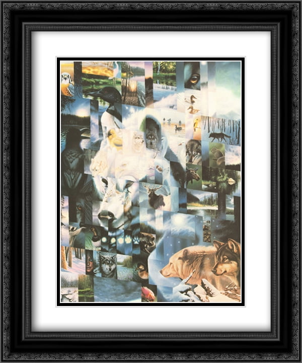 Wildlife Mosaics Wolf 2x Matted 20x24 Black Ornate Framed Art Print by ...