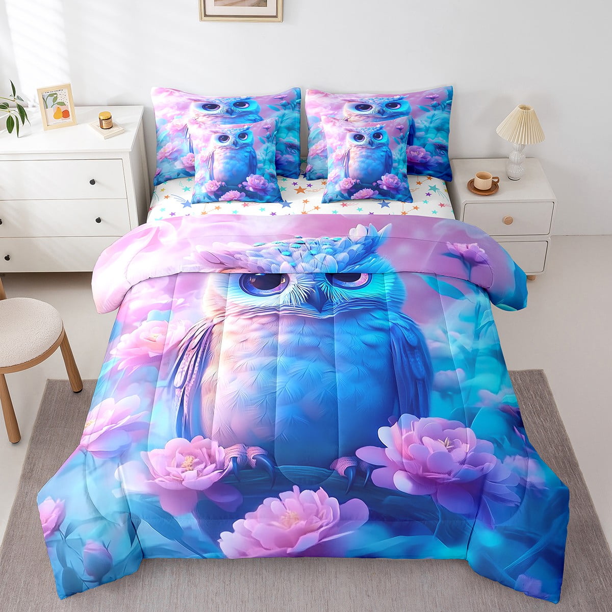 Wildlife Owl Bedding Set Cute Animal Twin Comforter Set 7 Piece Cartoon ...