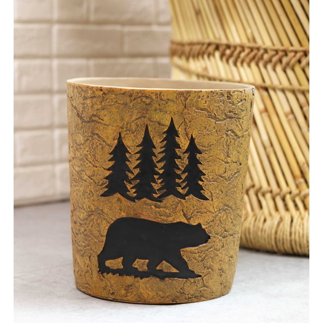 Wildlife Rustic Black Bear Roaming Pine Trees Forest Waste Basket Dry ...