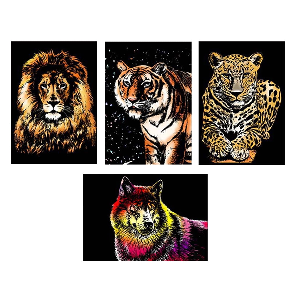 Wildlife Scratch Painting Set Jungle Animal Multicolor Painting Kit ...