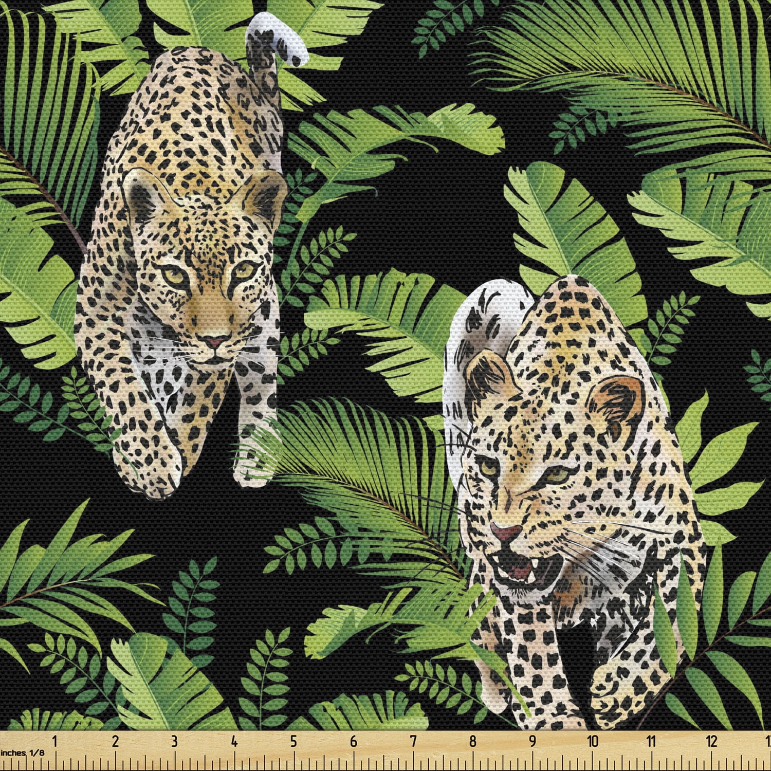 Ambesonne Wildlife Fabric by the Yard Upholstery, Wild Leopards Palm ...