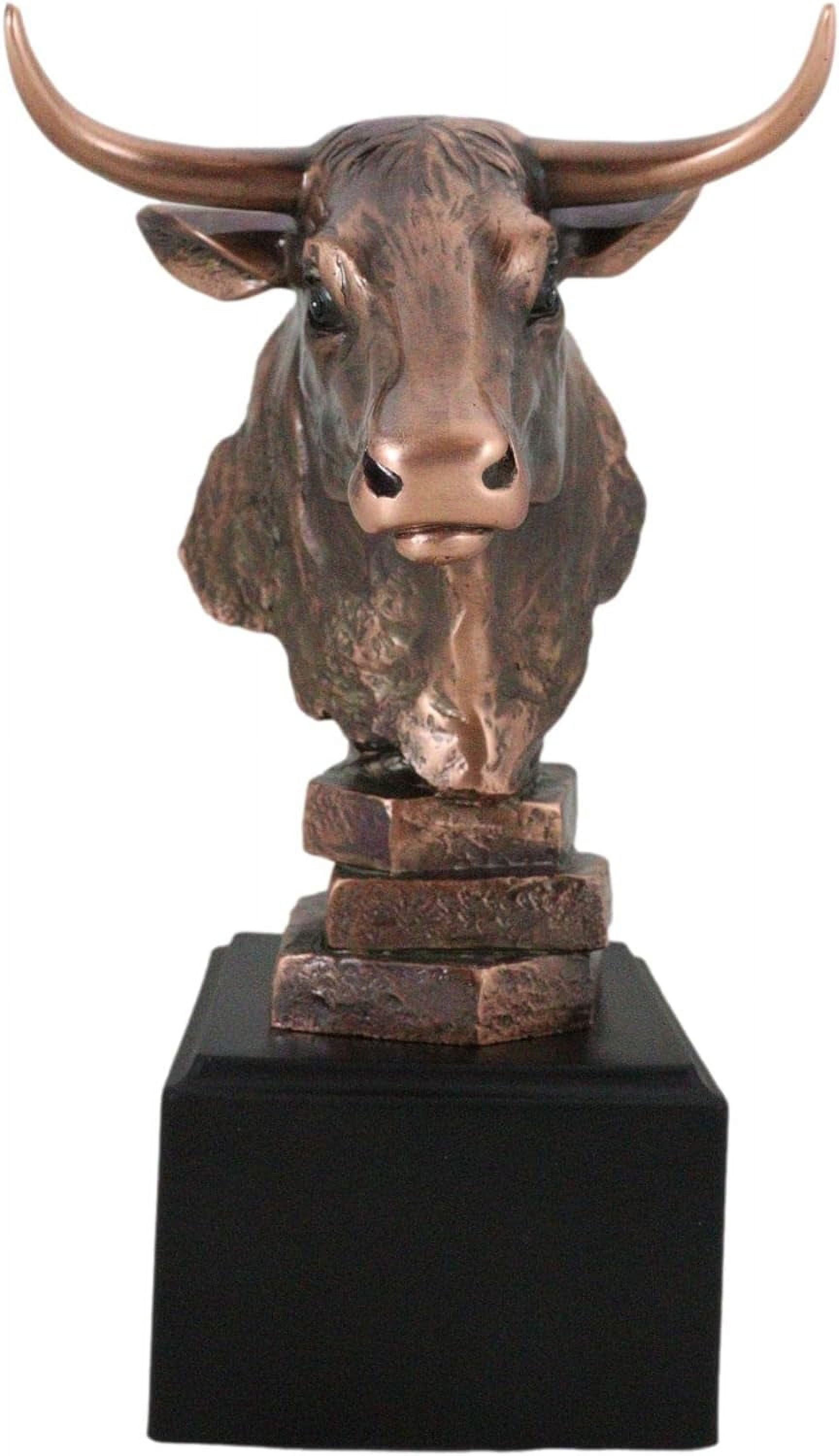 Wildlife Steer Bull Head Bust Sculpture On Pedestal Display Base Bronze ...