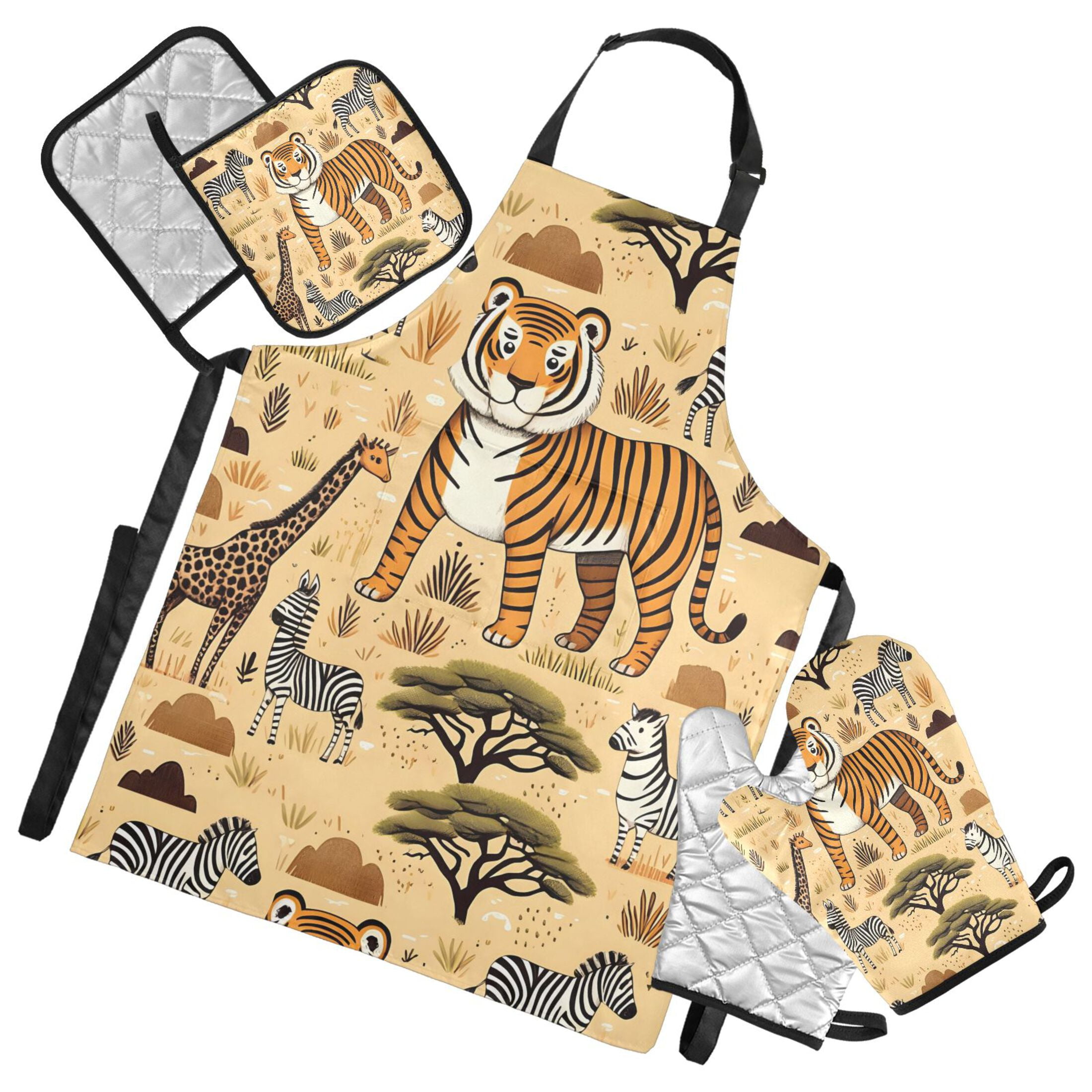 Wildlife Tiger Zebra Giraffe 5 Pcs Kitchen Set Heat Resistant Oven ...