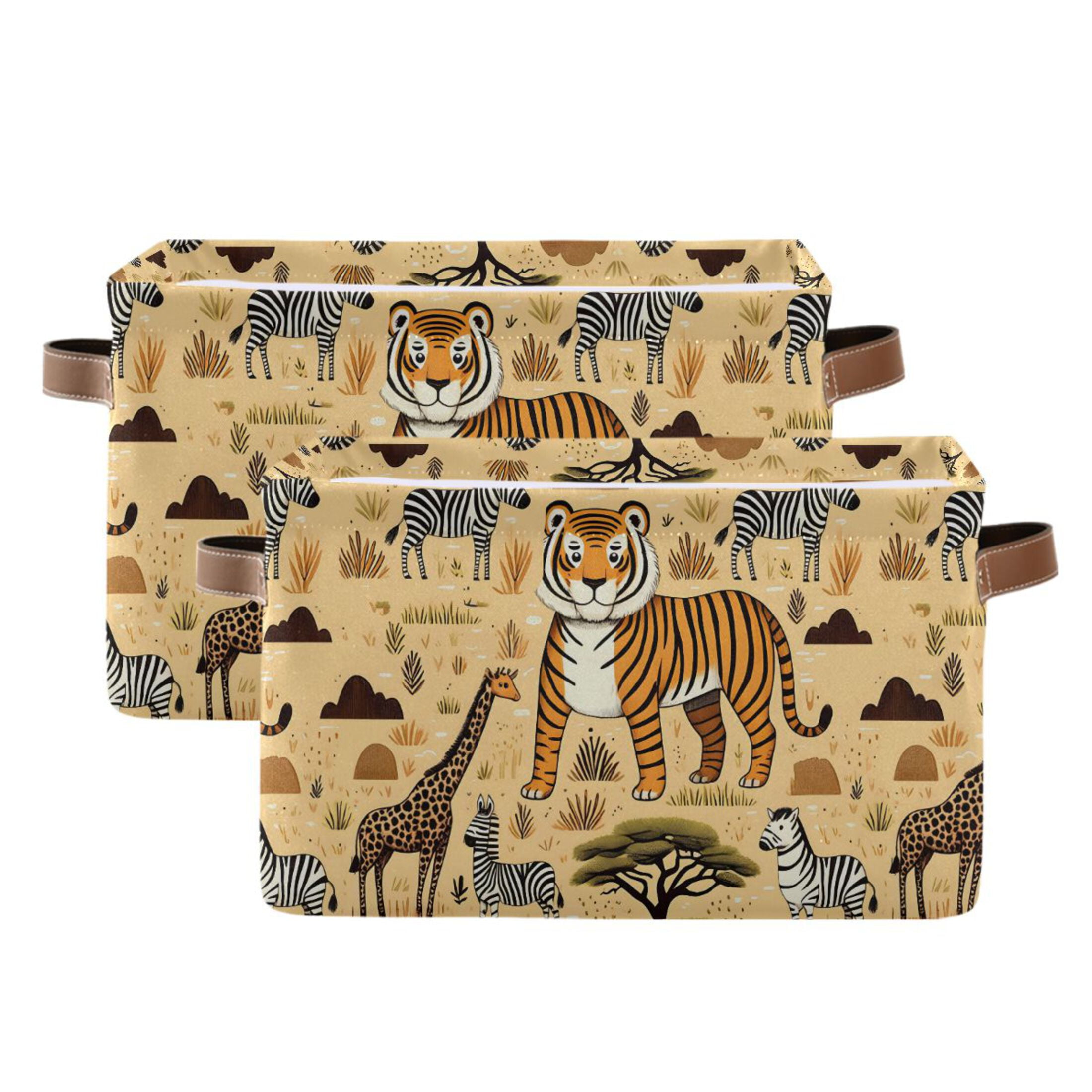 Wildlife Tiger Zebra Giraffe Storage Bins with Handle Fabric Organizer ...