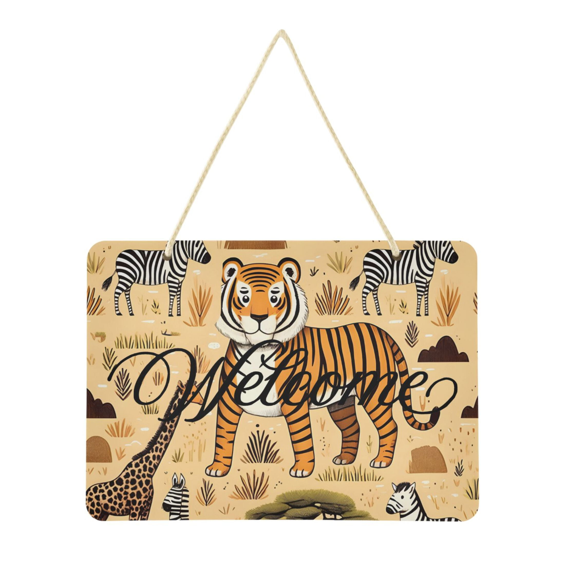 Wildlife Tiger Zebra Giraffe Welcome Sign Front Door PVC 14x10 inch ...