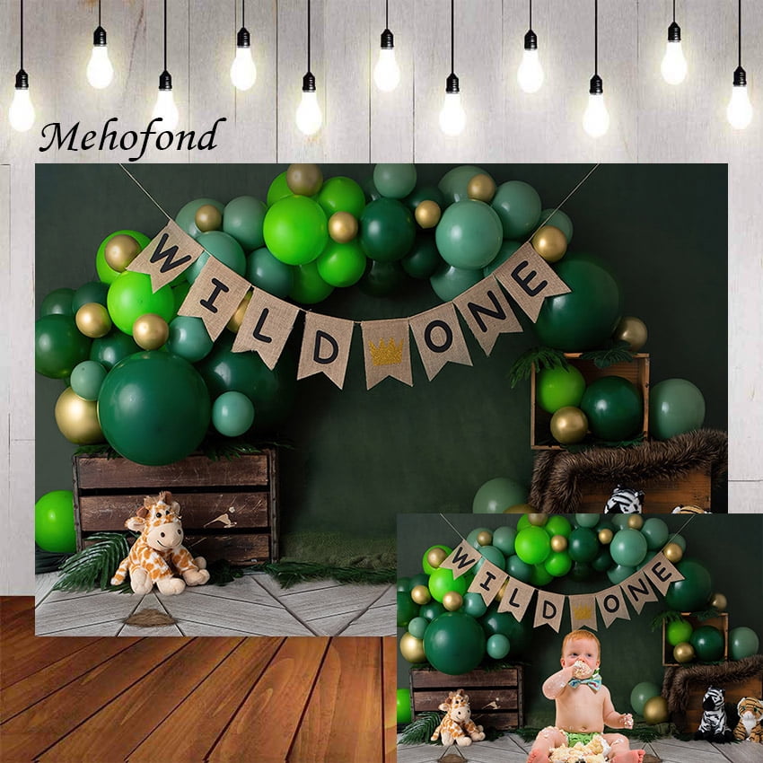 Wildlife Wild One Green Balloons Boy 1st Birthday Party Cake Smash r ...