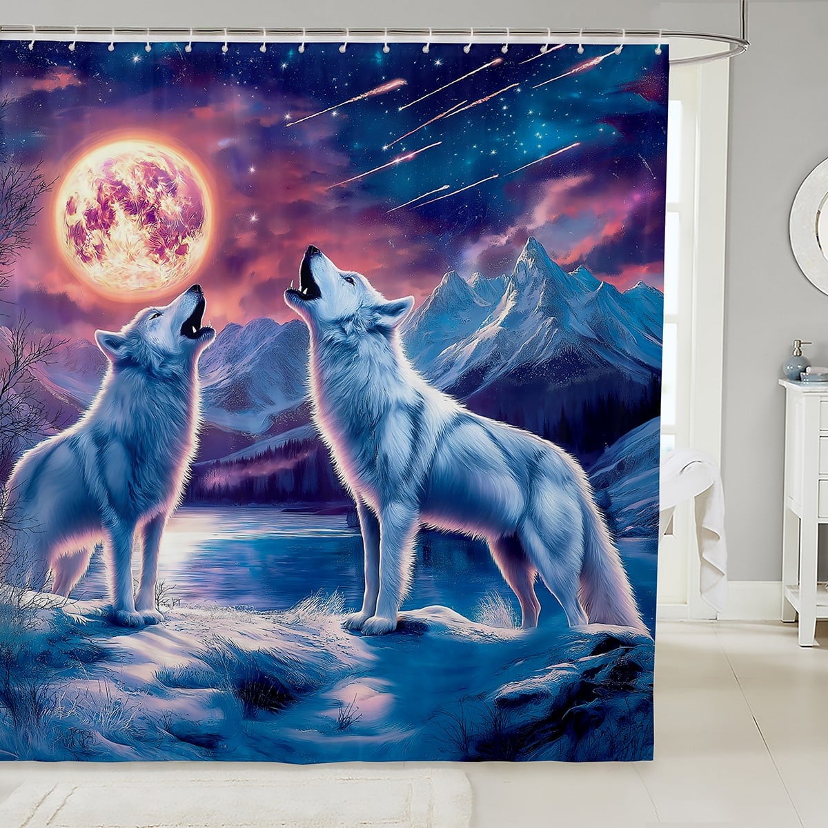Wildlife Wolf Family Shower Curtains Home Decor,White Wolves Howling ...