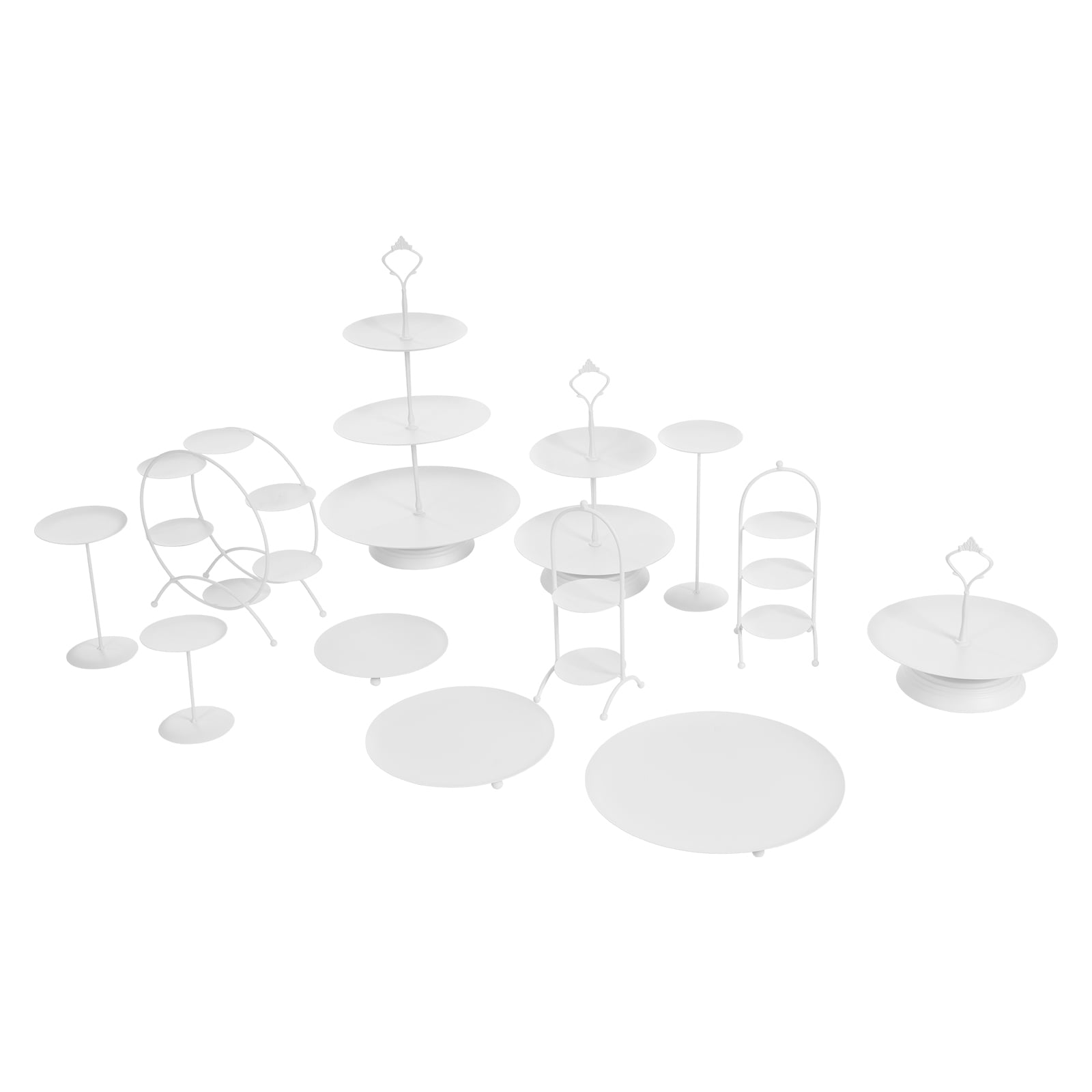 Wildnix 12-Piece Round Cake Stand Set with Solid Base, White Iron Frame ...