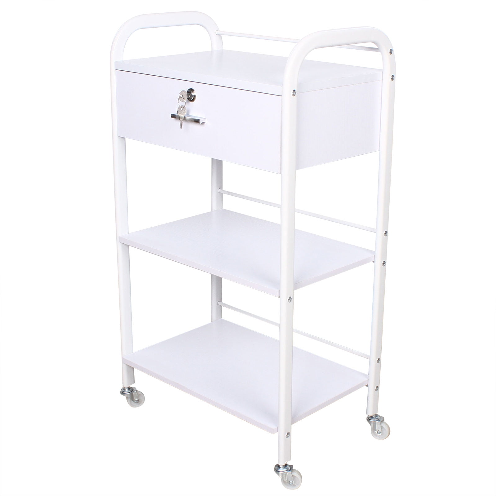 Wildnix 3-Tier Salon Trolley, Lockable Drawer, Wheels, Iron & High-Density Boards, Perfect for ...