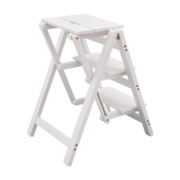 Wildnix 3-Tier Step Ladder, White Pine Folding Step Stool with Large ...