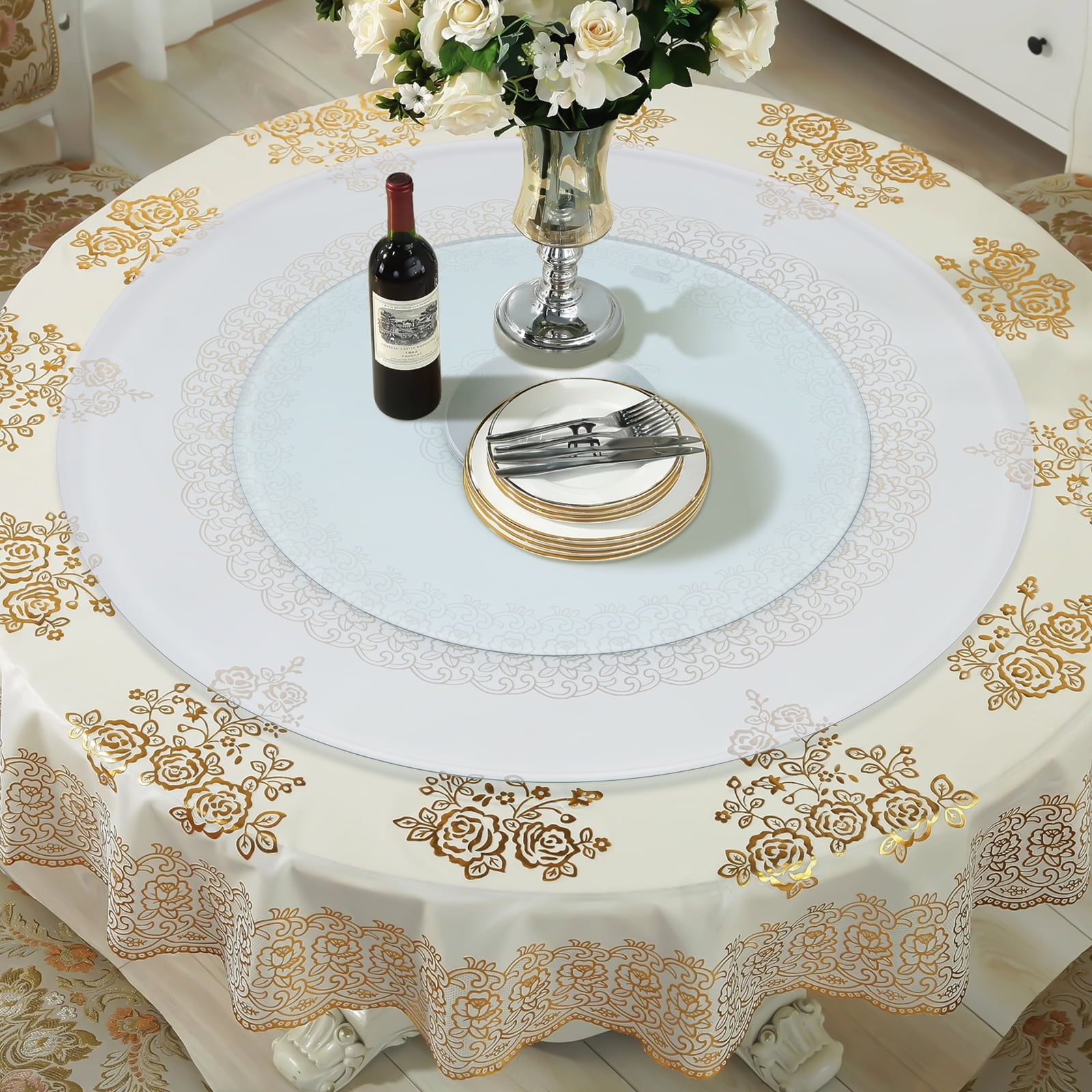 Wildnix 360° Rotating Turntable Dining Table with Large 27.56-Inch ...