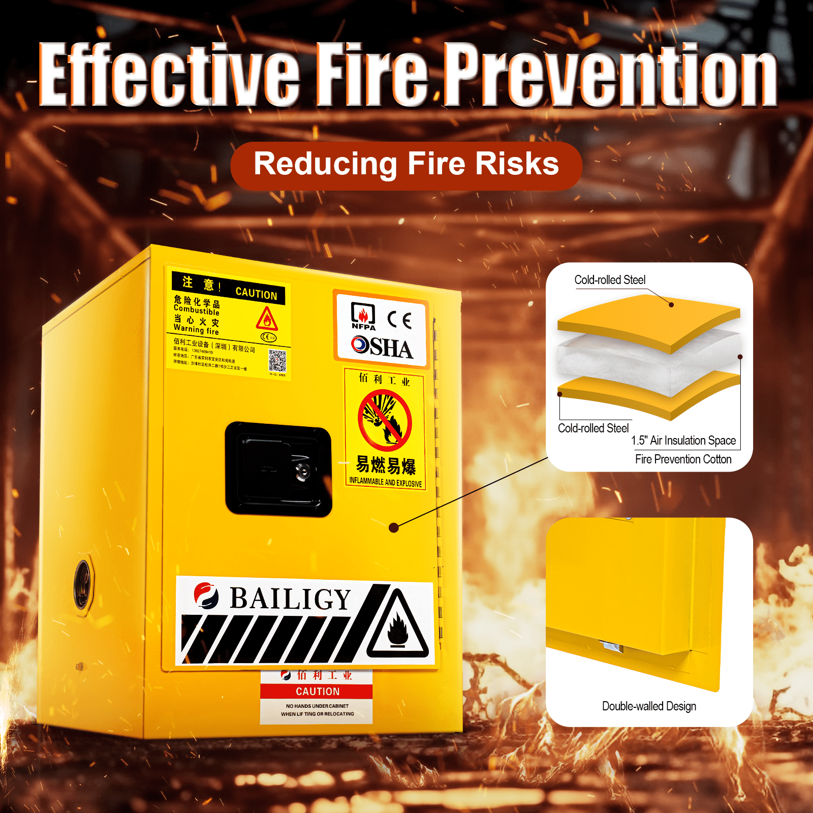 Wildnix 4-Gallon Safety Cabinet – Fireproof Flammable Liquid Storage ...