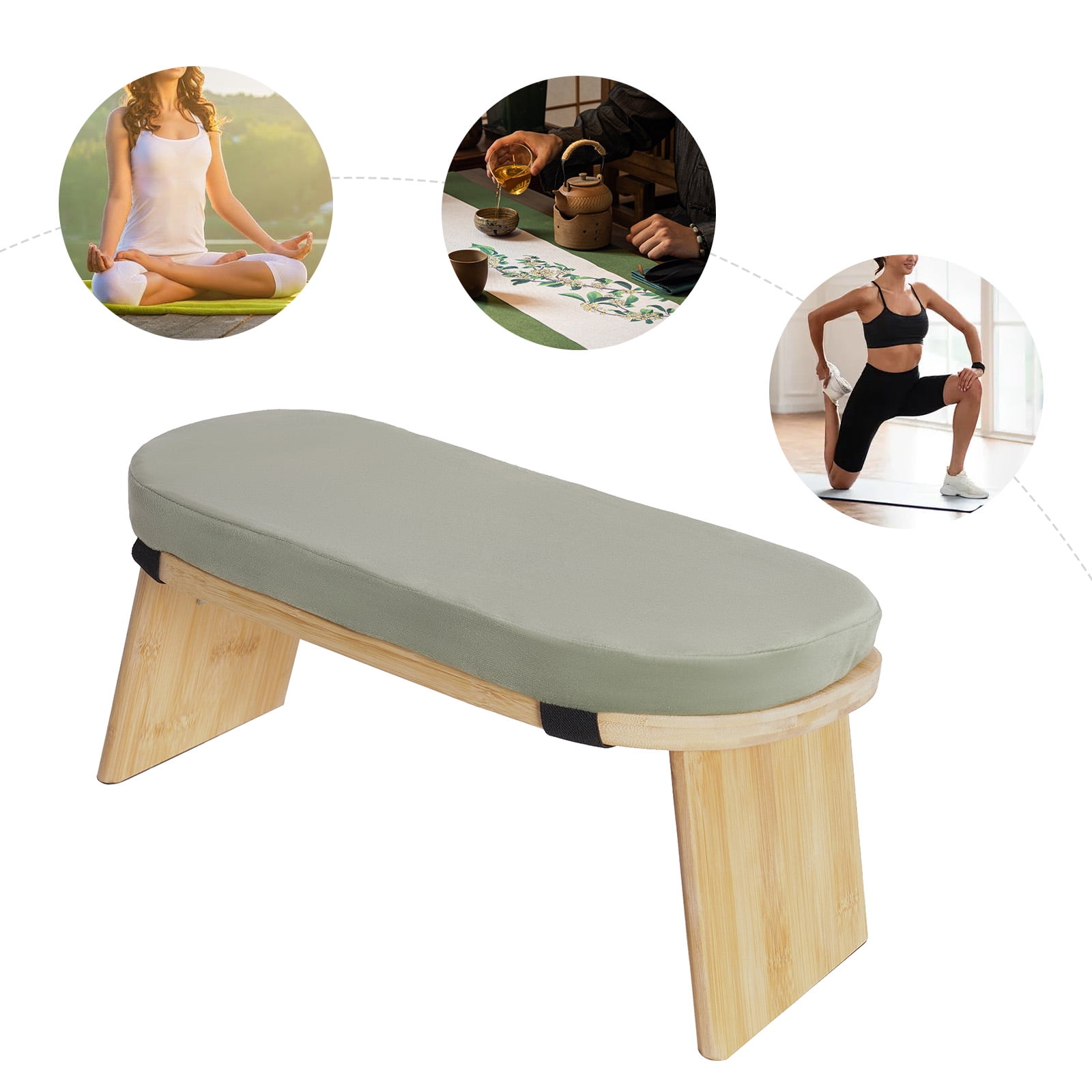 Wildnix Bamboo Kneeling Meditation Stool with Comfortable Velvet ...