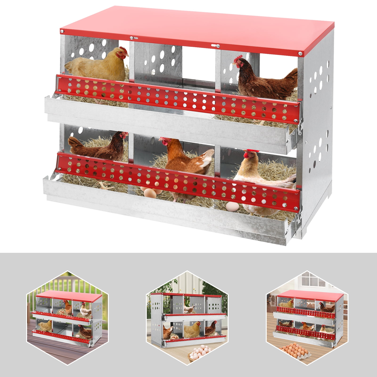 Wildnix Chicken Nesting Box with 6 Compartments, Galvanized Steel ...