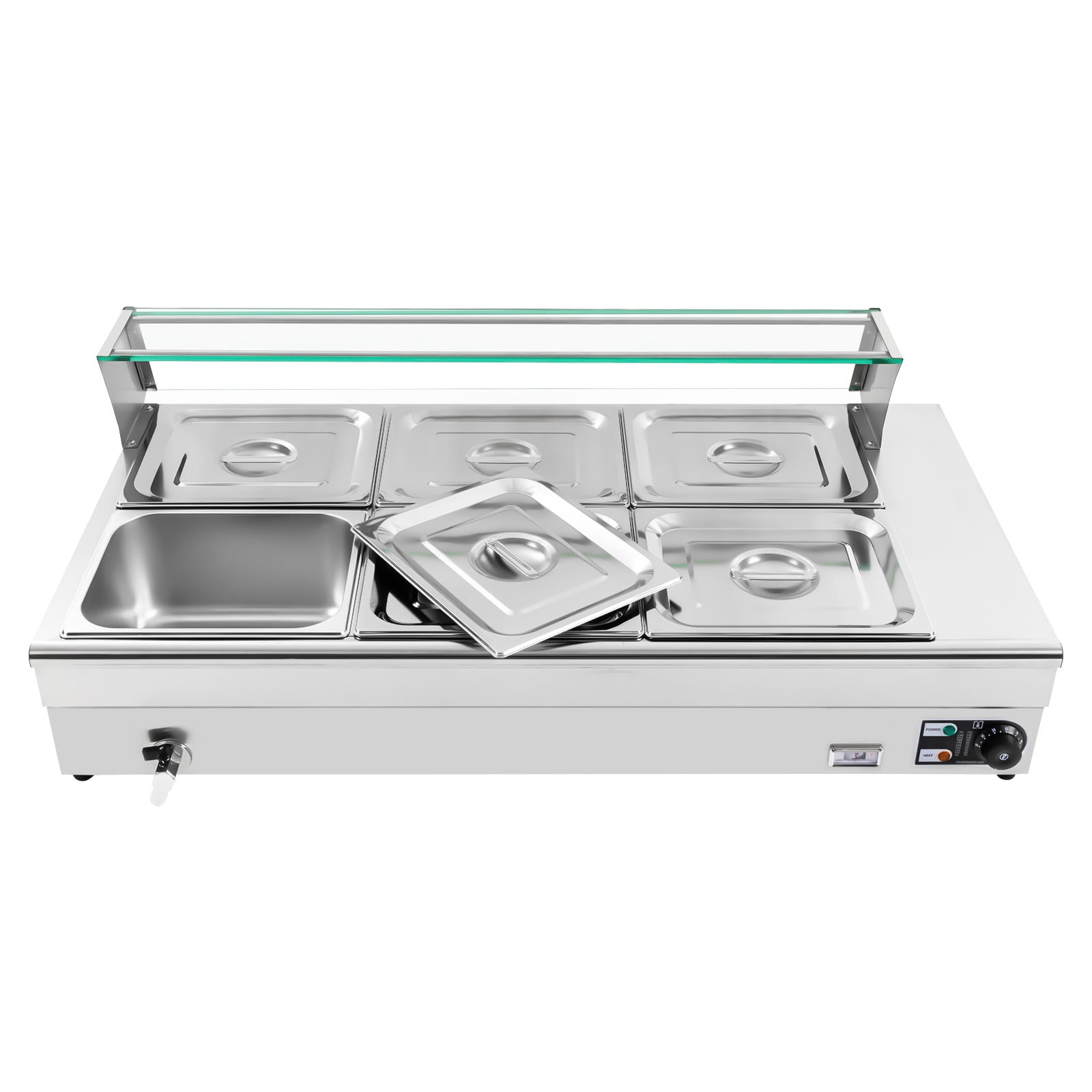 Wildnix Commercial Food Warmer, 1.2kW Bain-Marie with Glass Cover ...