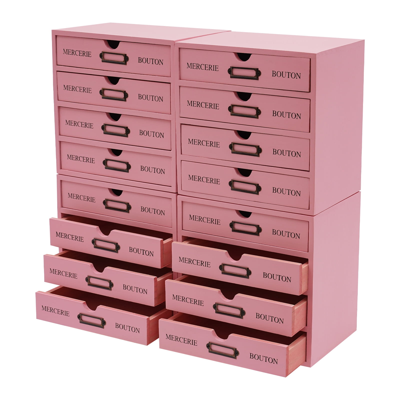 Wildnix Desk Apothecary Cabinet with 16 Drawers, Pink Drawer Organizers ...