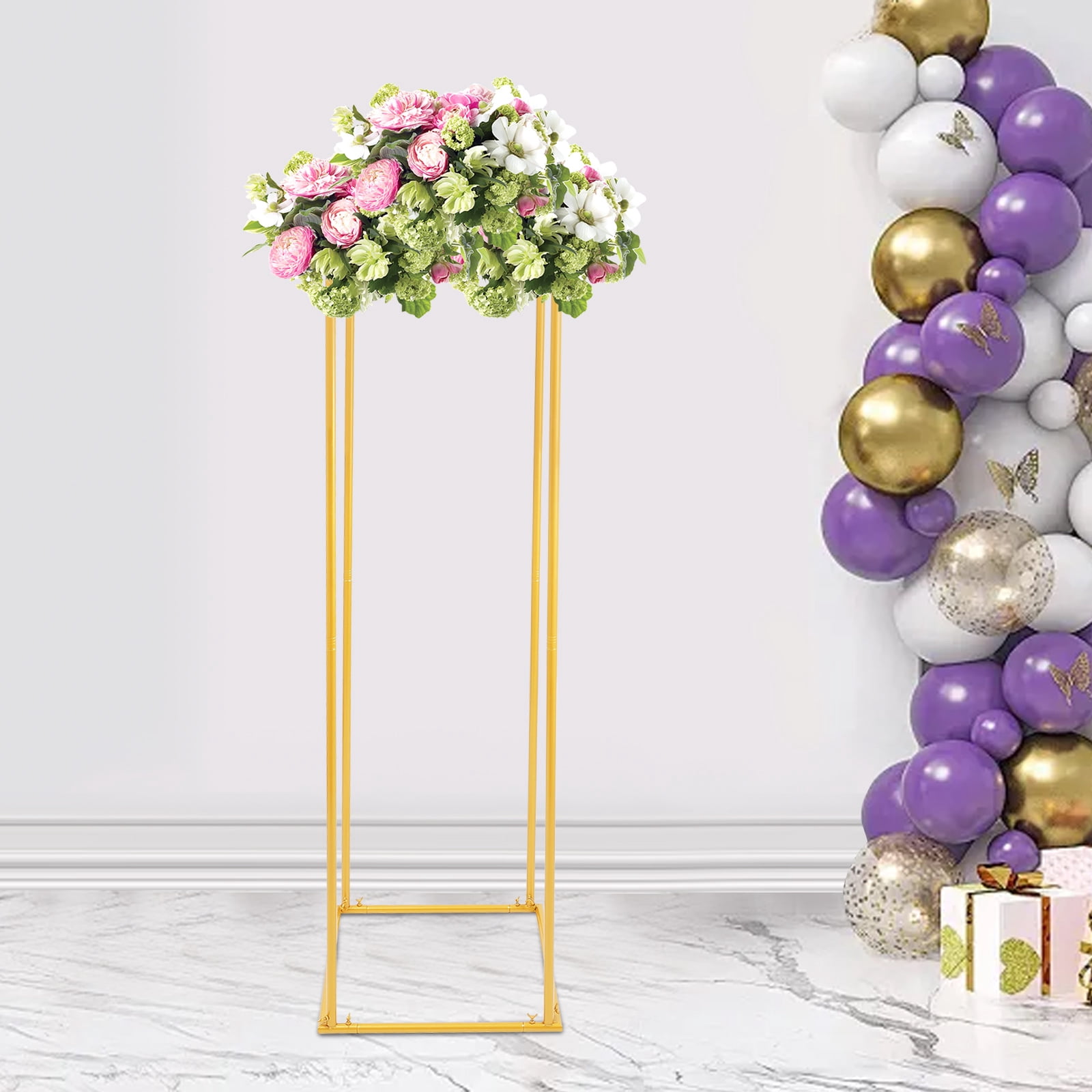 Wildnix Elegant Gold Wedding Flower Stand, Rectangular Steel Flower ...