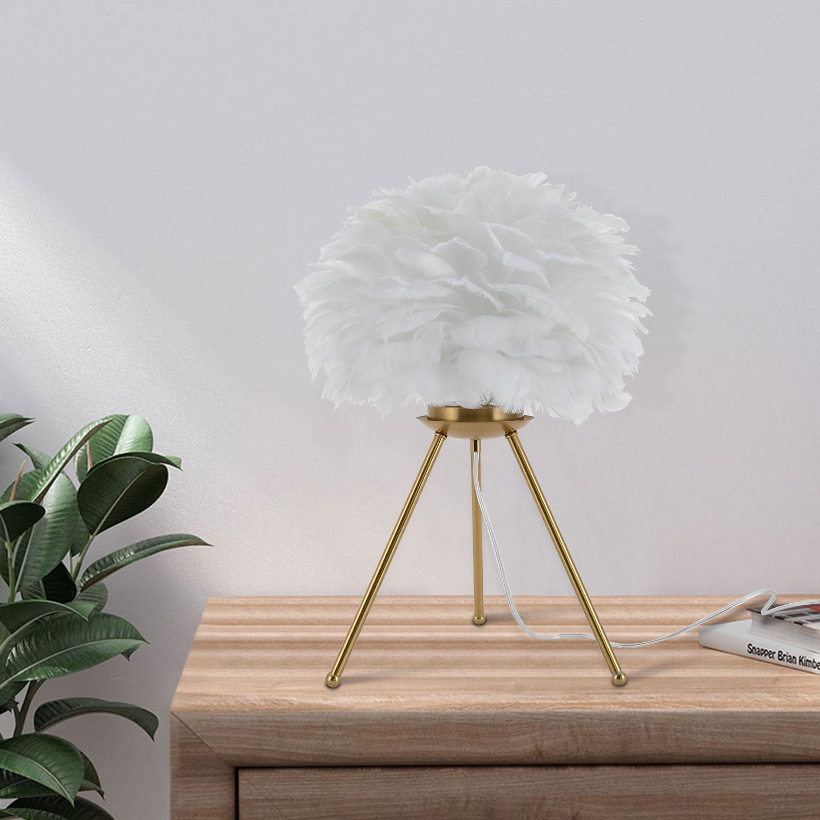 Wildnix Elegant Table Lamp with White Feather Decorations, Durable Iron ...