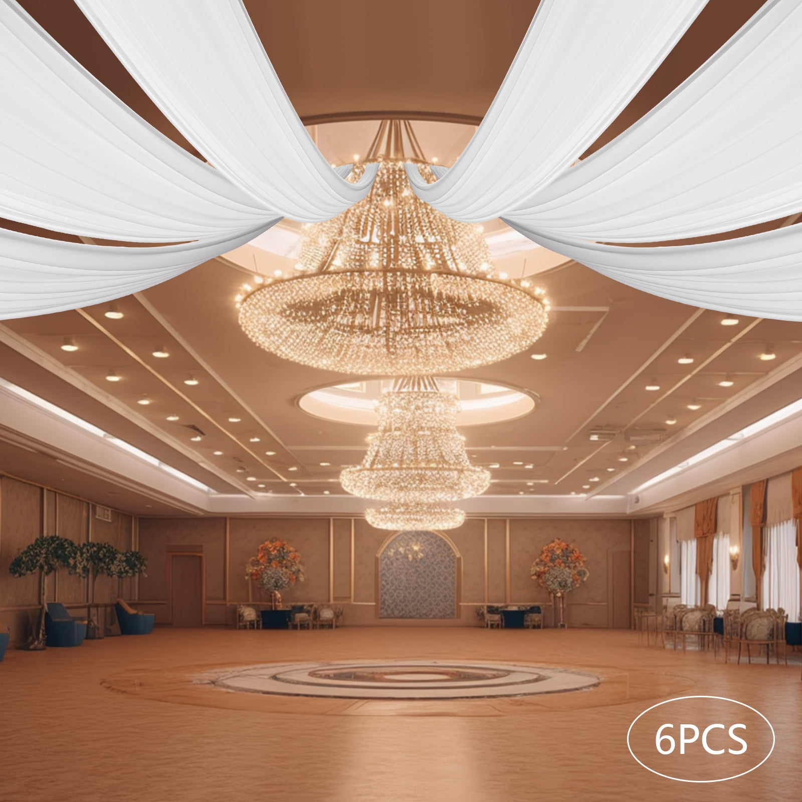 Wildnix Elegant White Ceiling Drapes Set of 6 Panels, 5*30 Feet Each ...