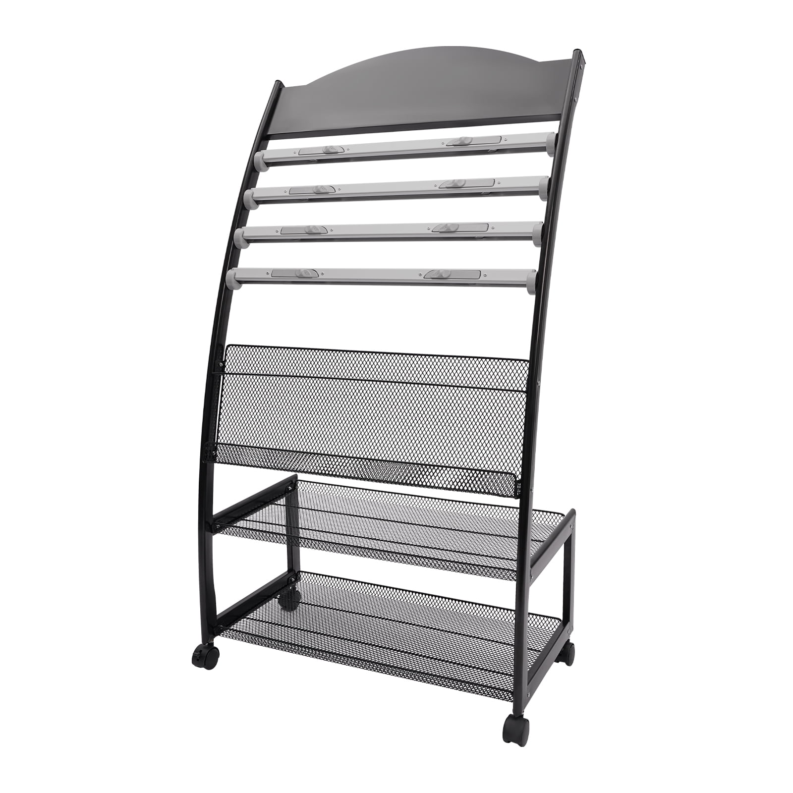 Wildnix Foldable Magazine Rack with 4 Wheels, Metal Stand for Brochures ...