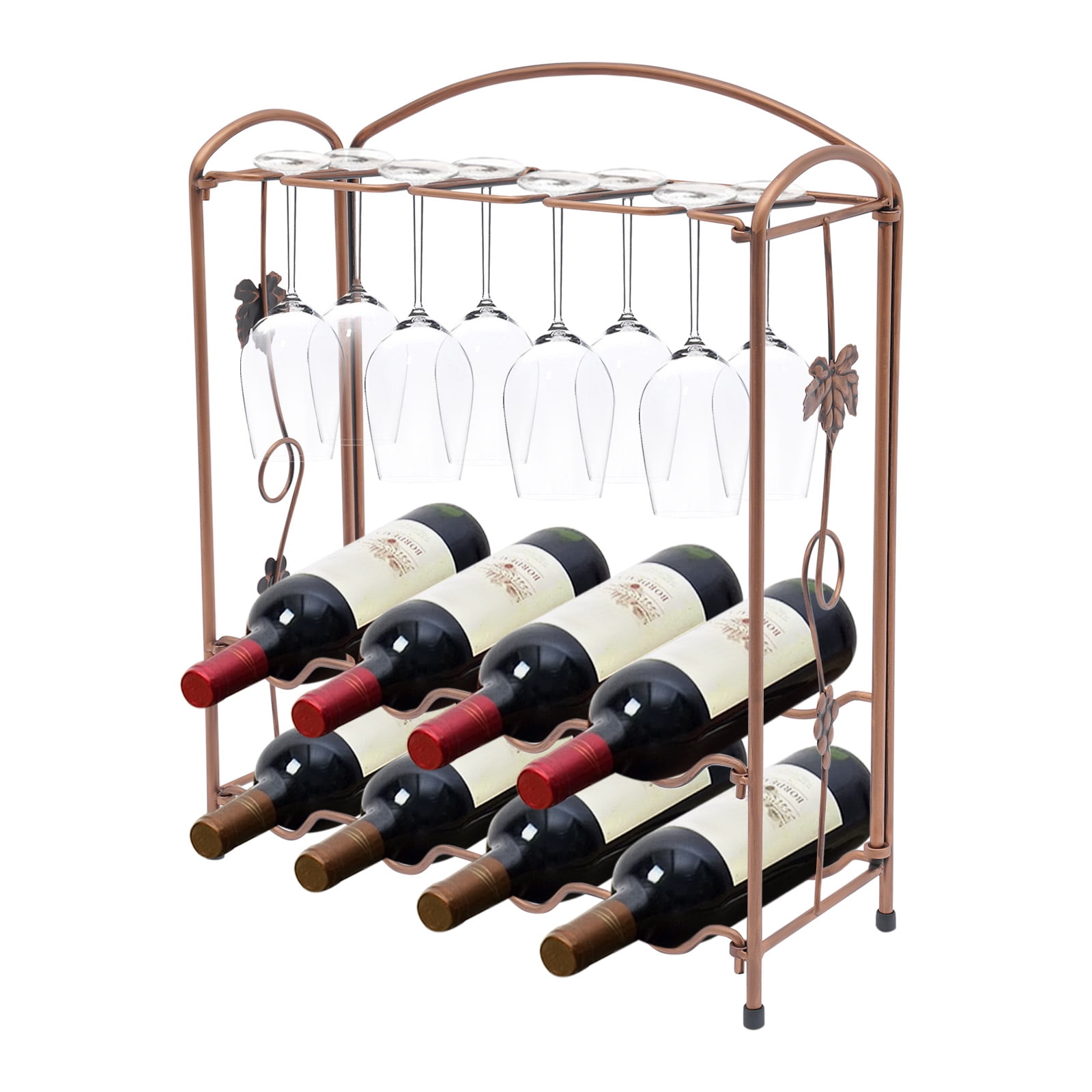 Wildnix Freestanding Bronze Wine Rack & Glass Holder, 8-Bottle Capacity ...