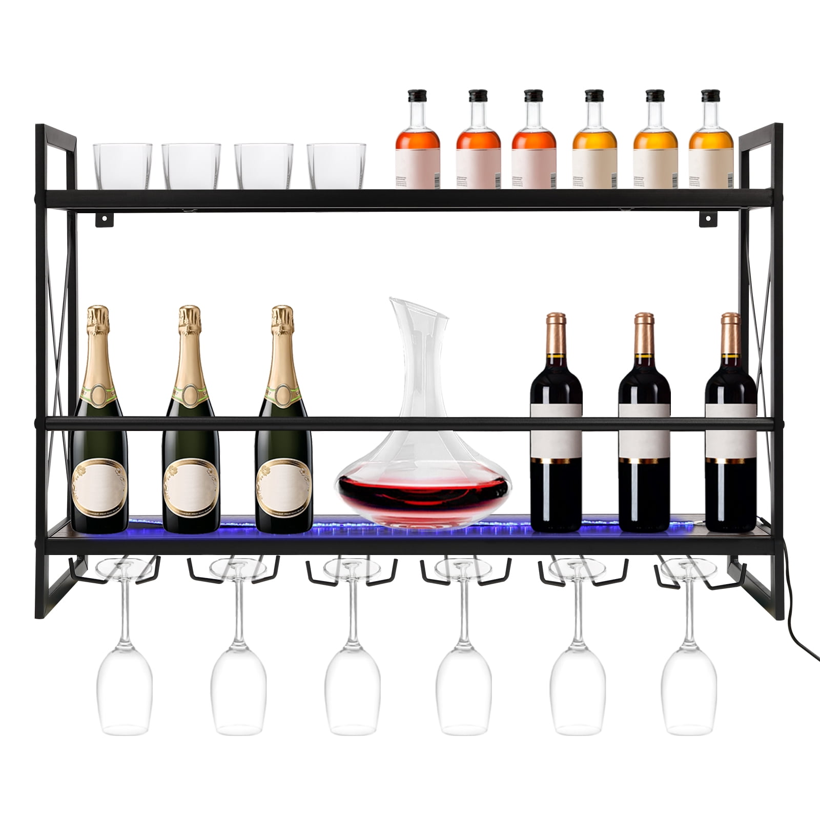 Wildnix Freestanding Wine Rack with LED Lights-Industrial Style, Wall ...