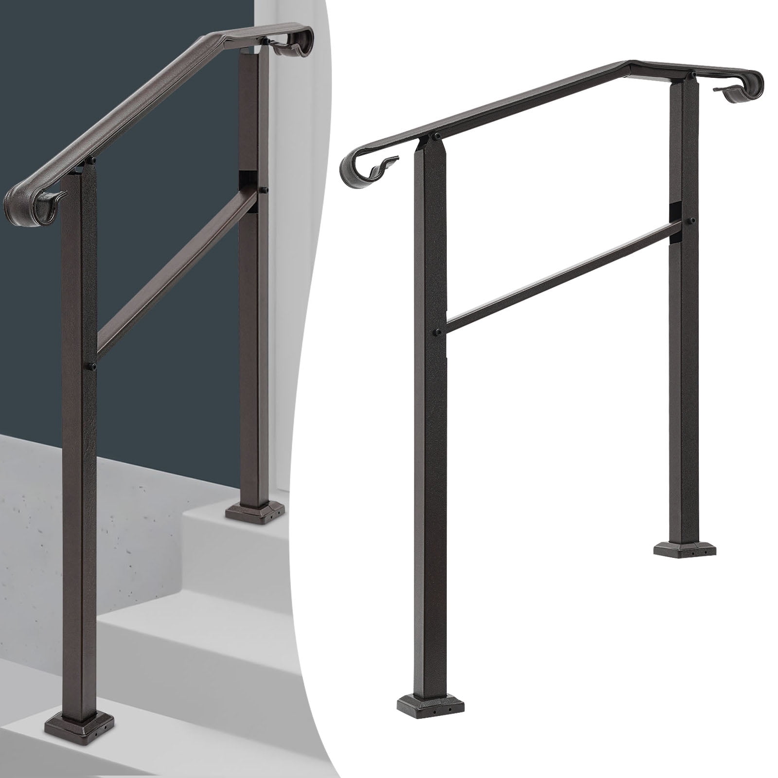 Wildnix Handrails for Outdoor Steps, 3-Step Free Standing Carbon Steel ...