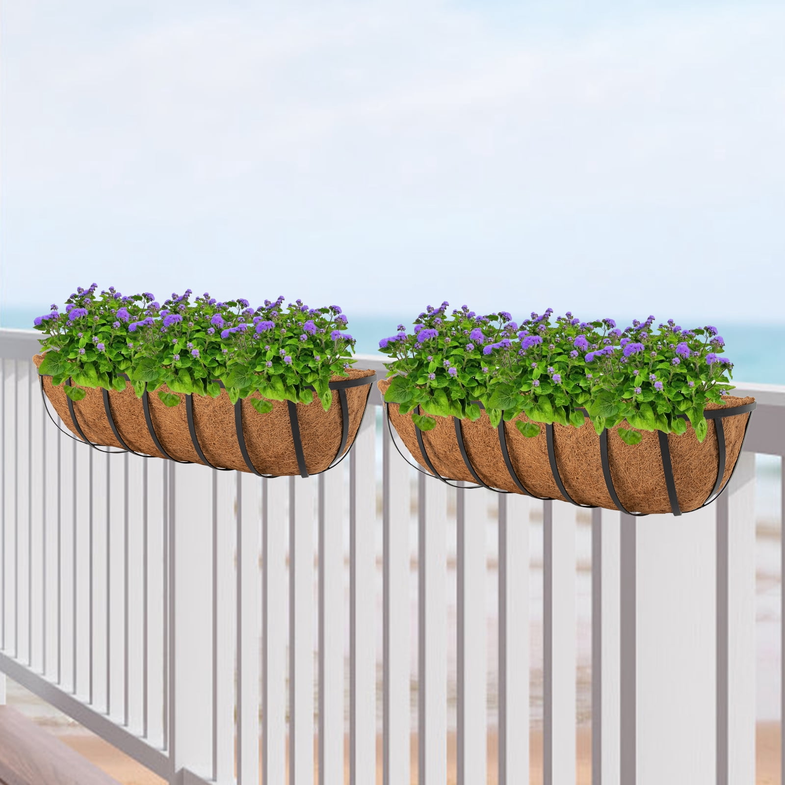 Wildnix Hanging Window Planter Box Set of 2, Modern Railing Planters ...