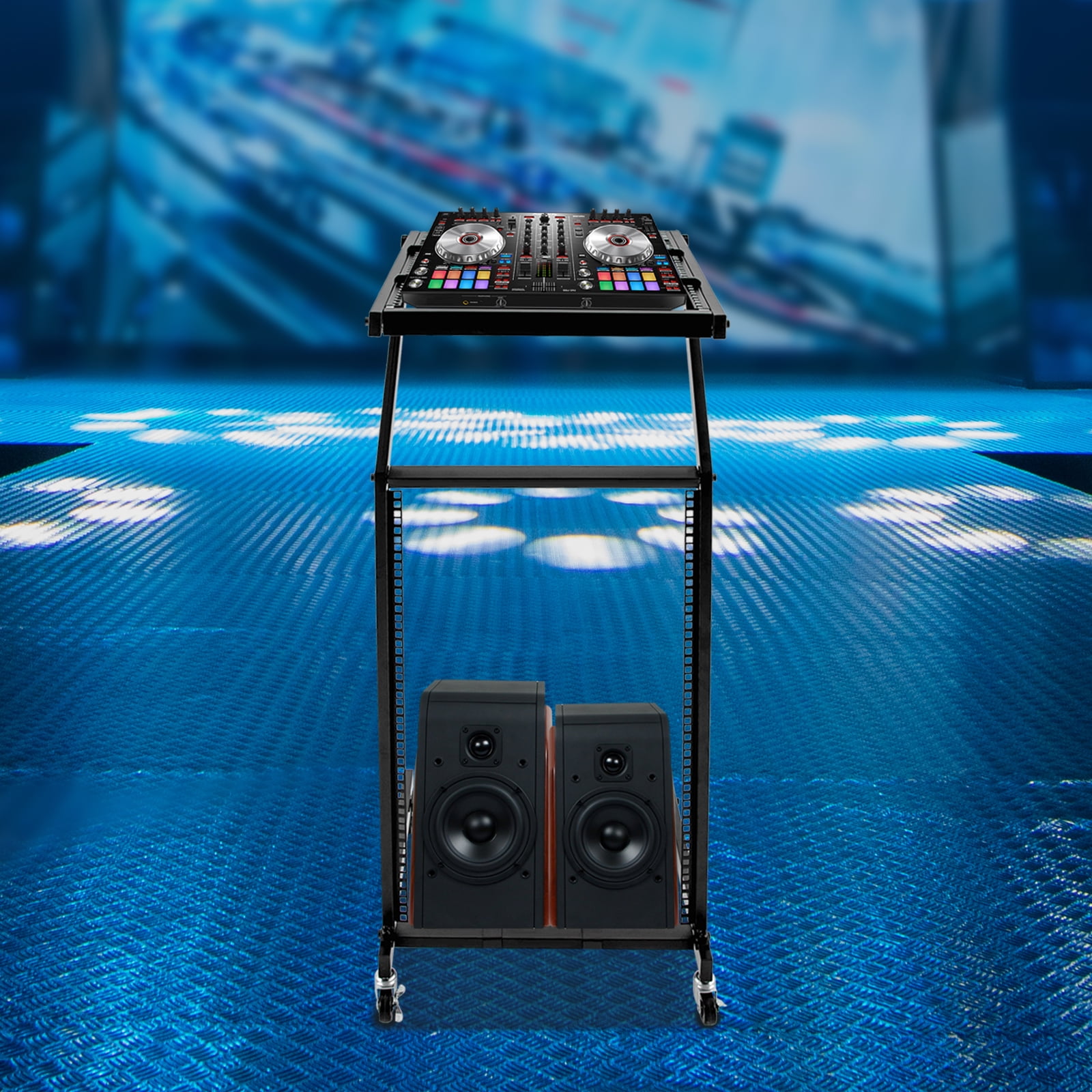 Wildnix Heavy-duty 16U Adjustable DJ Stand with Lockable Wheels, 4 ...