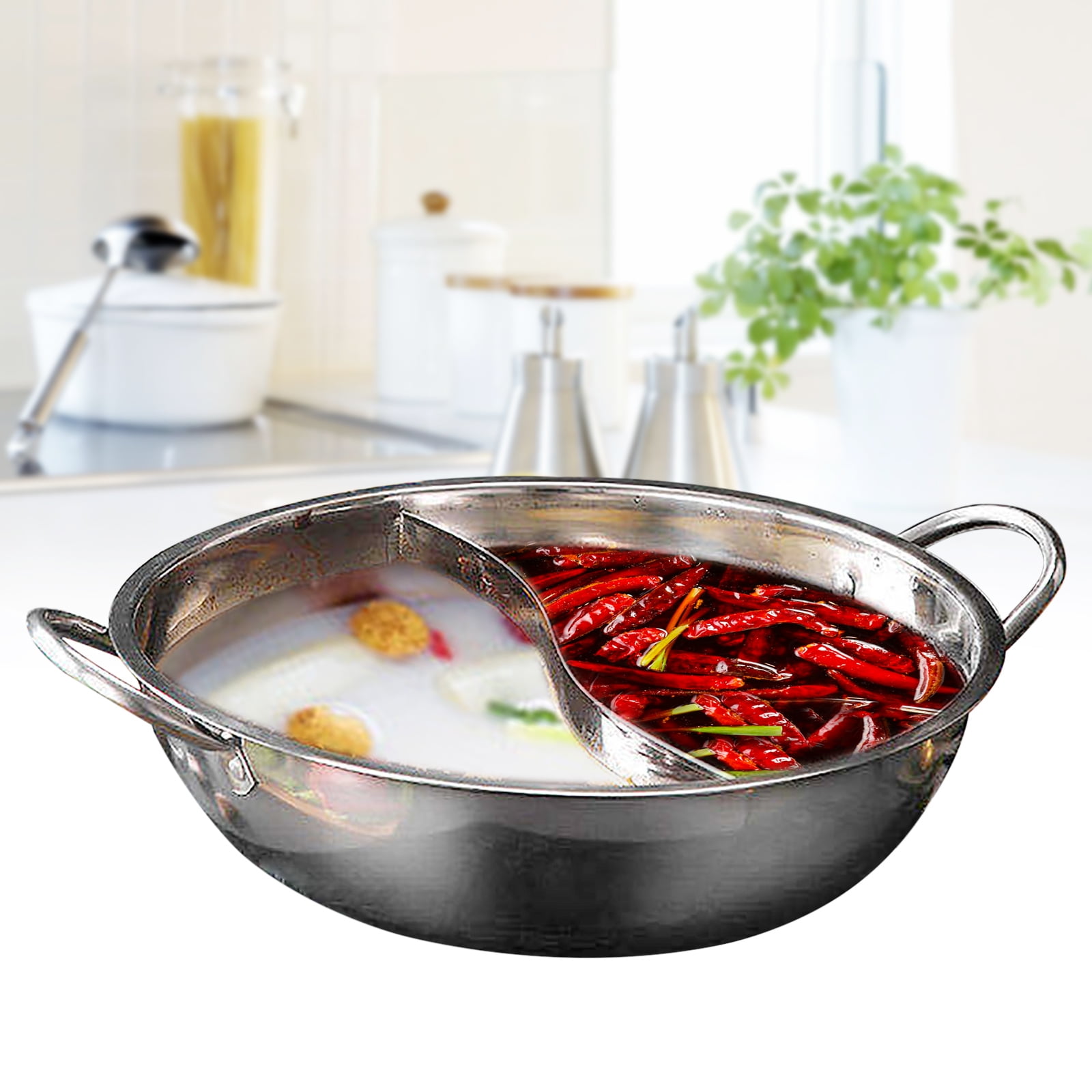 Wildnix Hotpot Pot, 1.32 Gallons, Stainless Steel and Glass, Divider ...