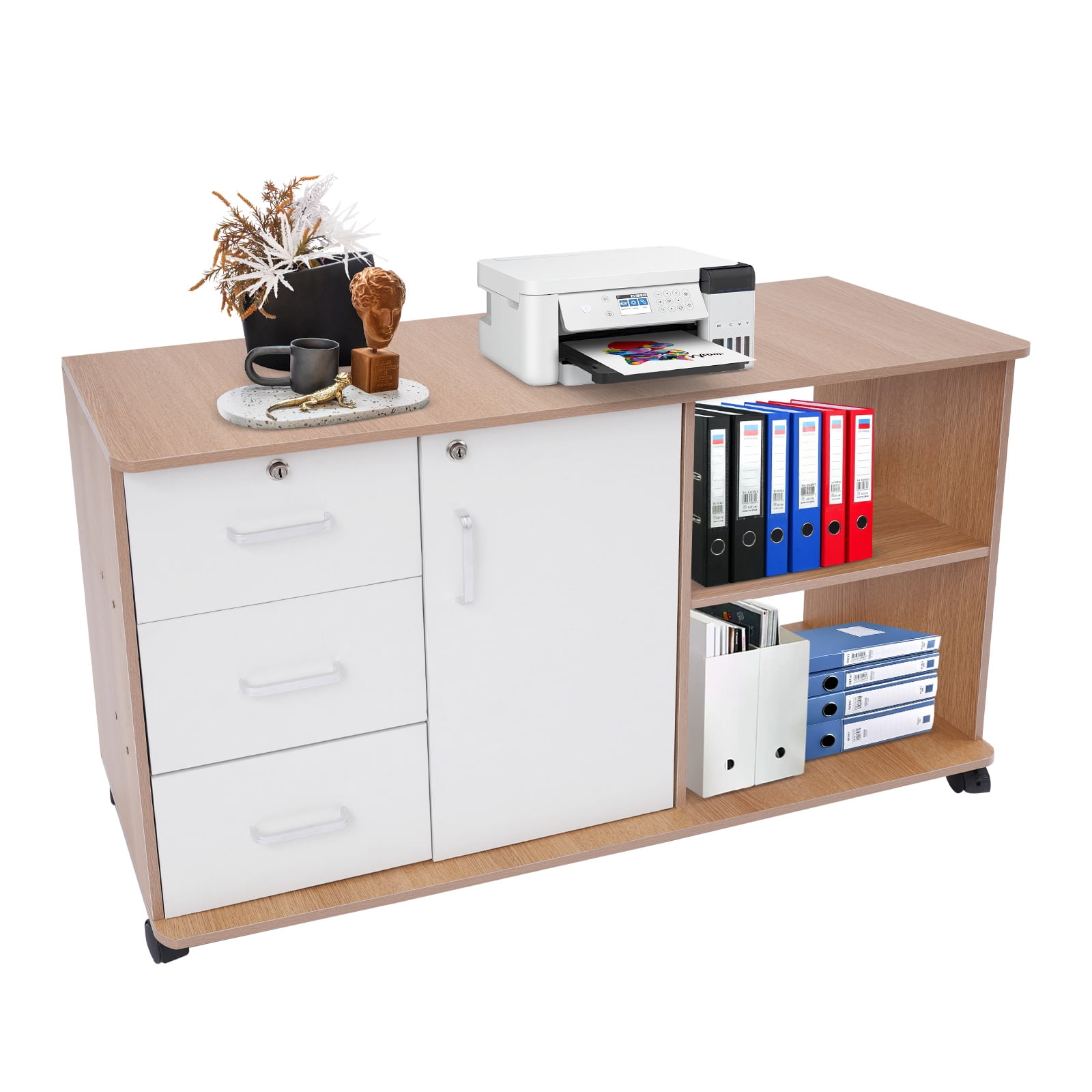 Wildnix Mobile File Cabinet with 3 Drawers, 5 Wheels, and 2 ...