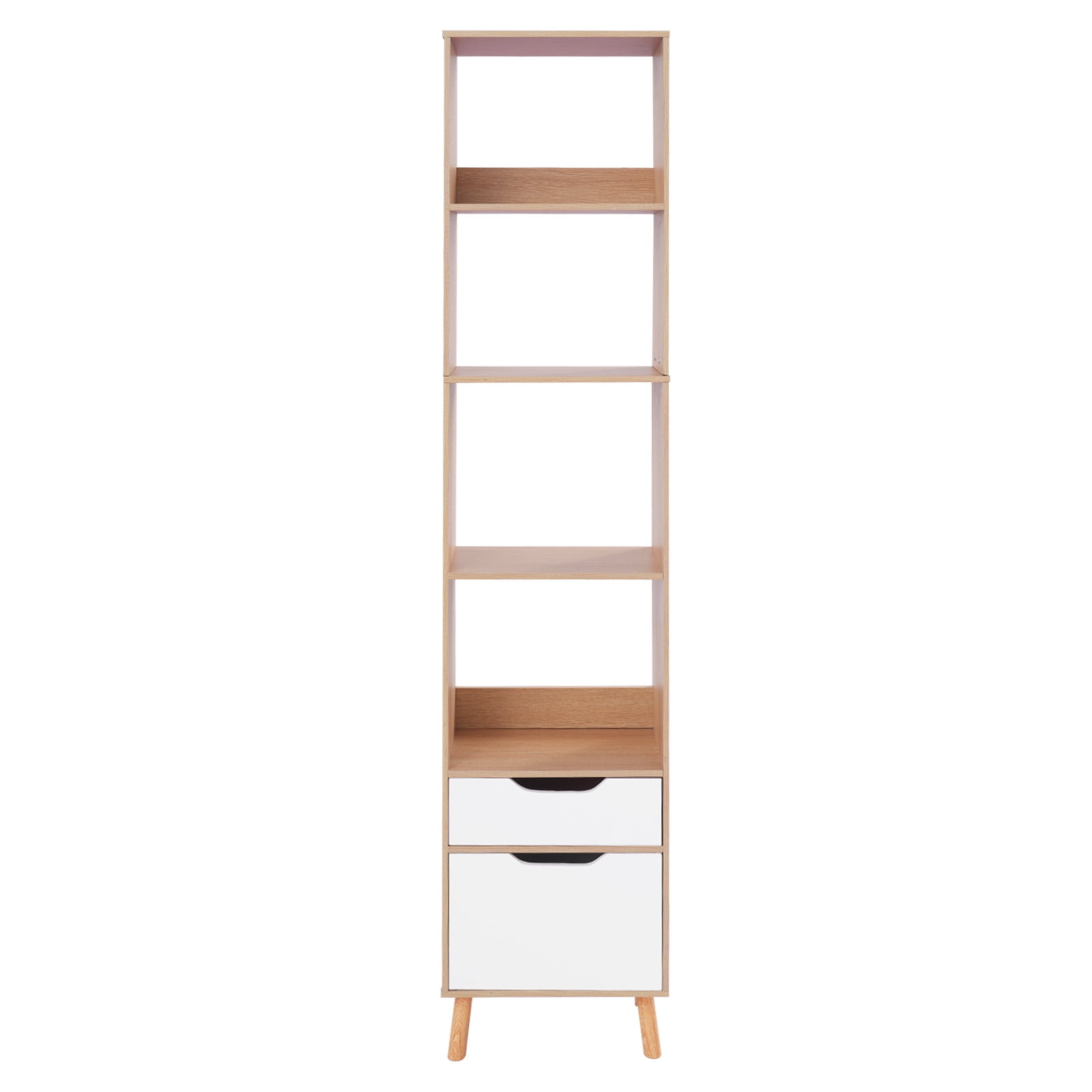 Wildnix Modern 4-Tier Freestanding Bookshelf with Drawer and Cabinet ...