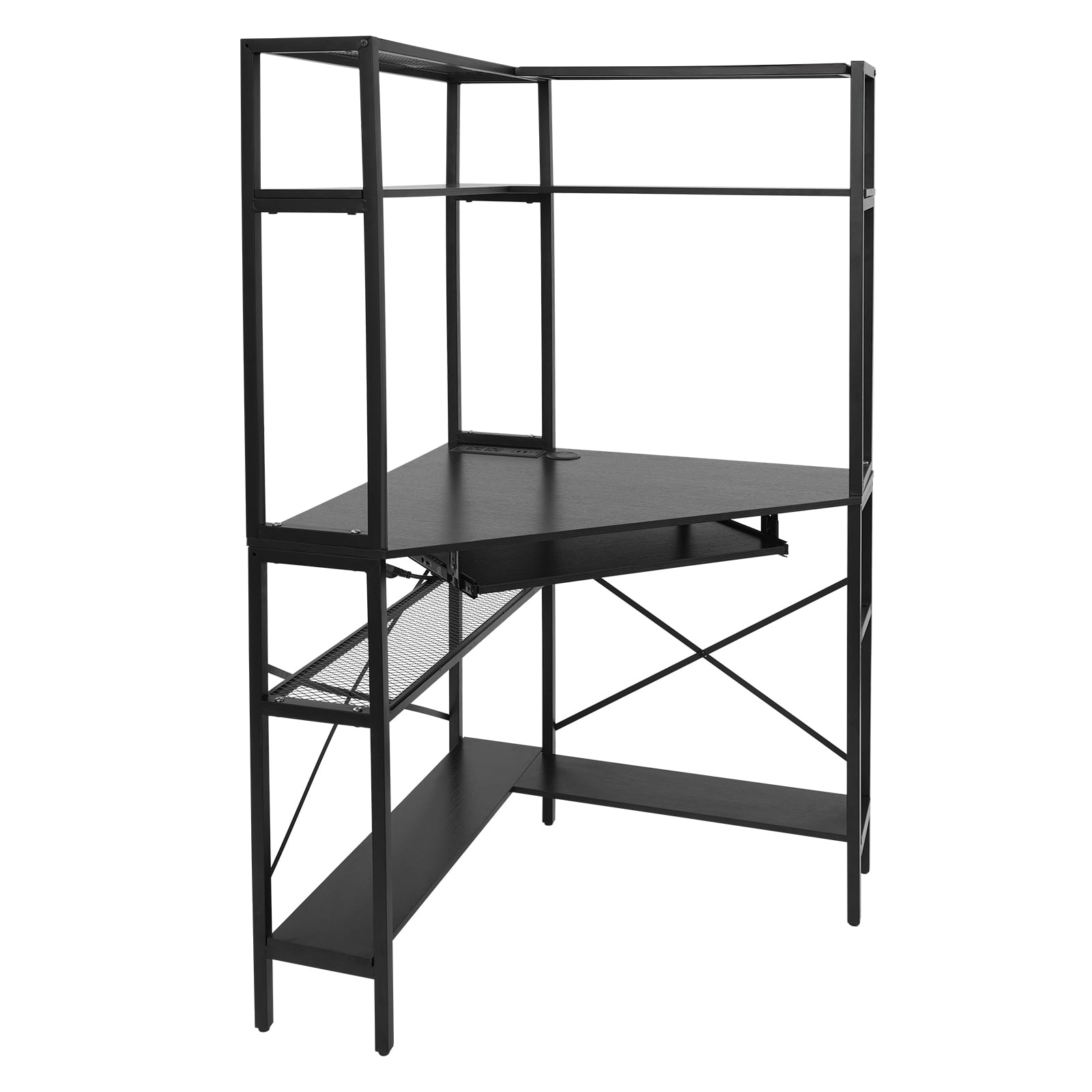 Wildnix Modern Corner Computer Desk with LED Light Strip, Triangular ...