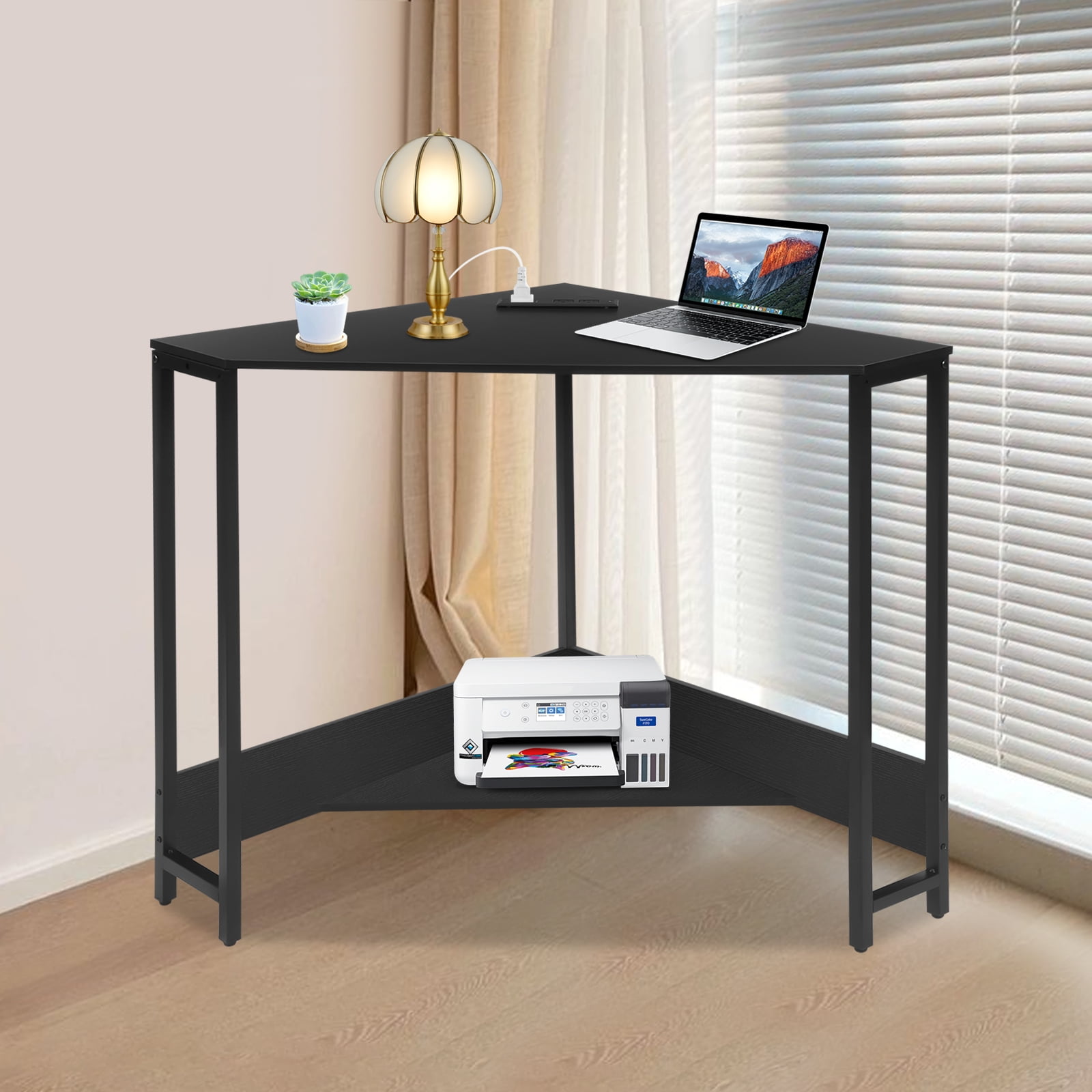Wildnix Modern Corner Computer Desk with LED Light Strip, USB Ports ...