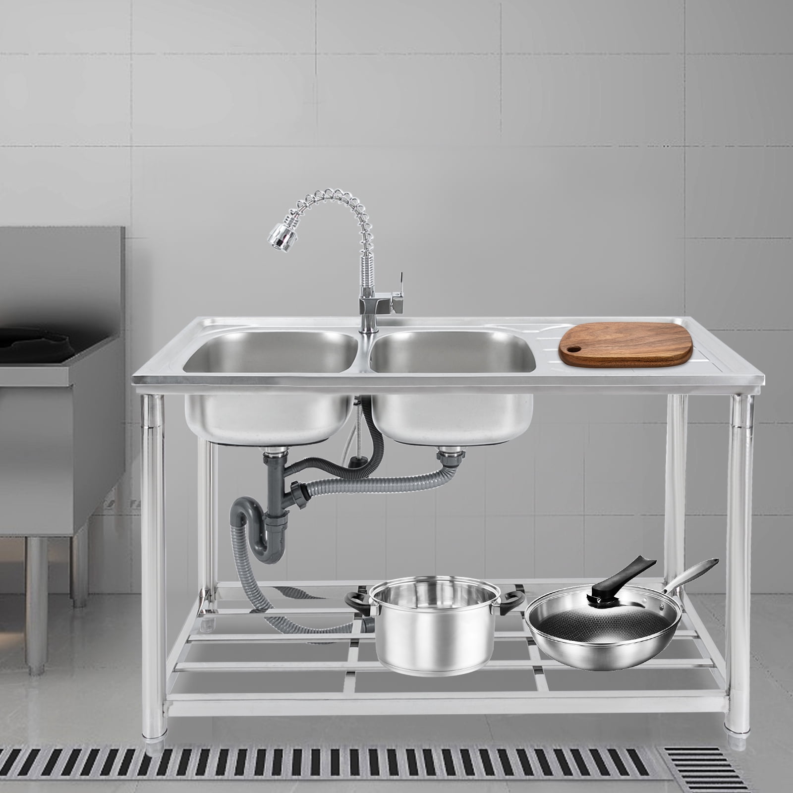 Wildnix Modern Stainless Steel Kitchen Sink with Pull-Out Faucet, Dual ...