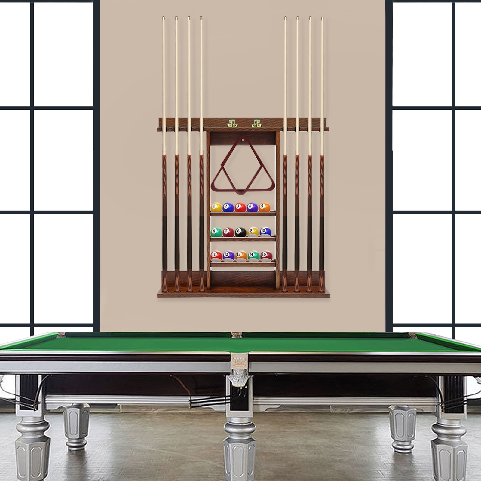 Wildnix Pool Cue Rack, Solid Oak Wood, Sturdy and Durable with Painting ...