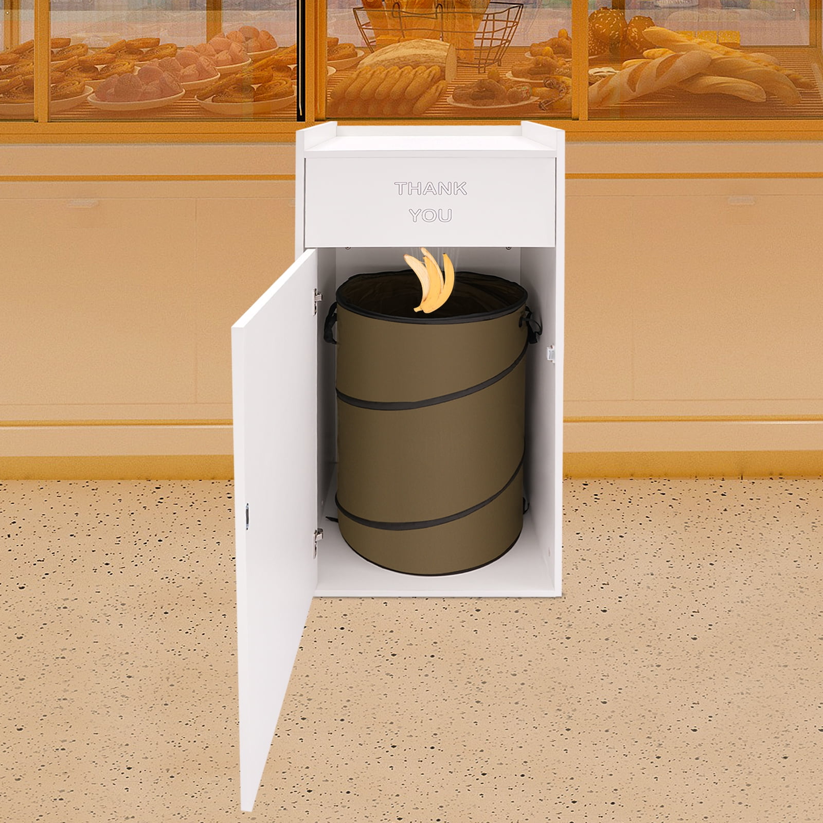 Wildnix Pull Out Trash Bin, Wood Commercial-Grade Trash Receptacle ...