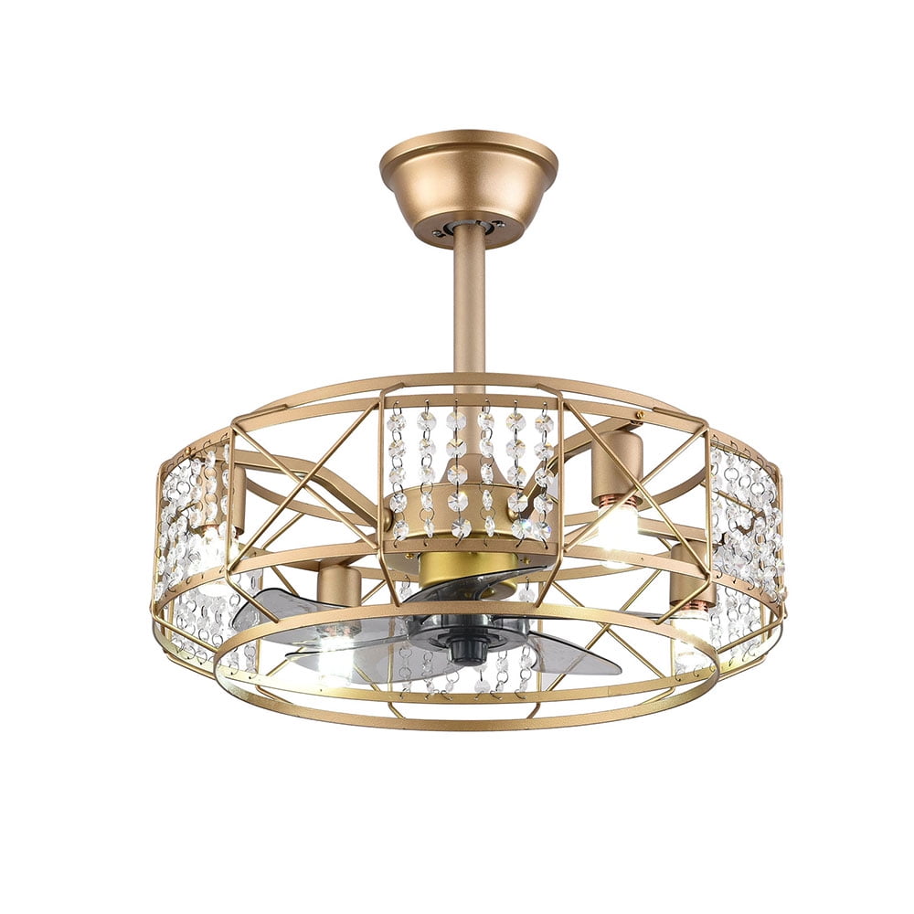 Wildnix Retro Ceiling Fan Light, Golden Interwoven Frame, 4 Light ...