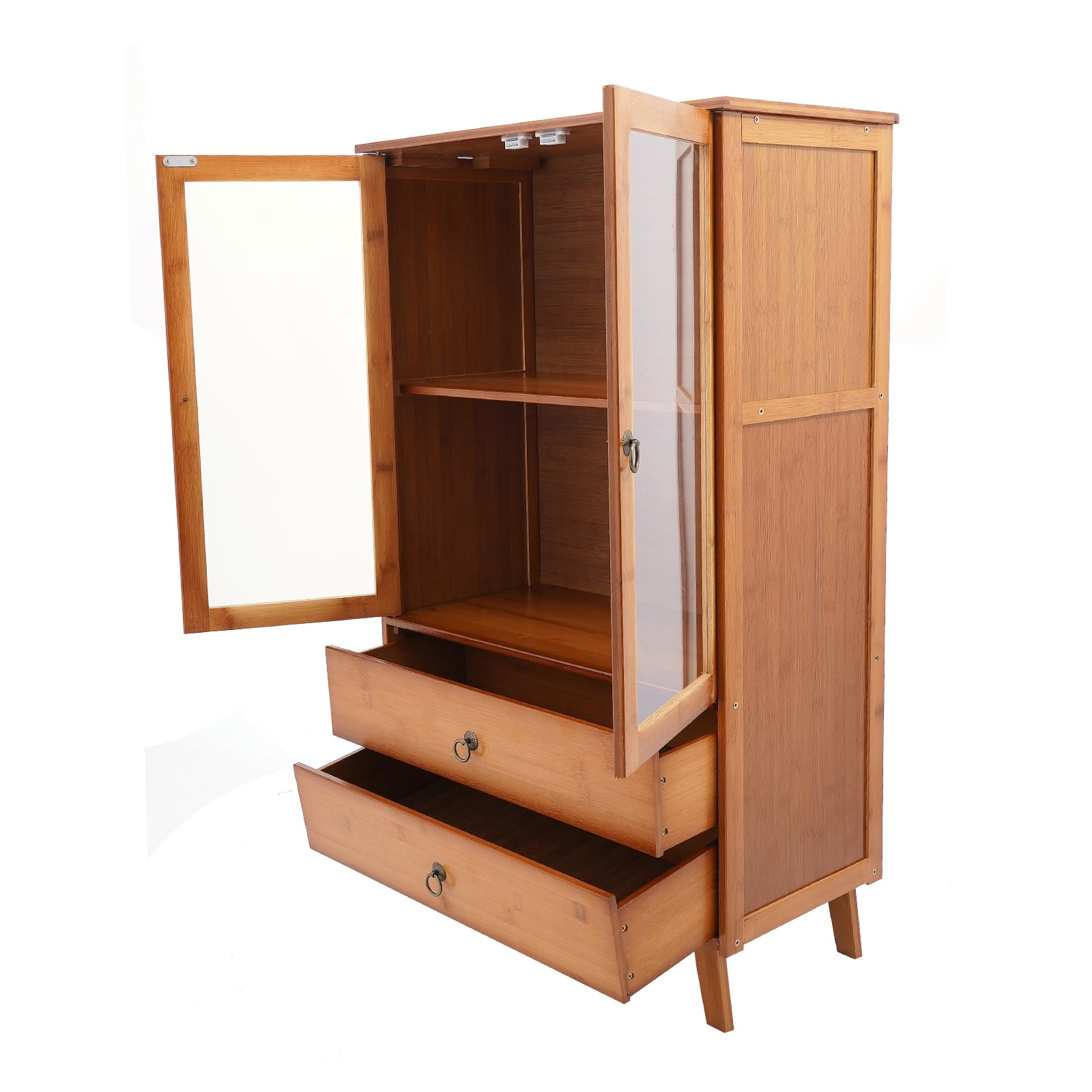 Wildnix Retro Storage Cabinet – 2-Tier Compartments, 2 Drawers, Bamboo ...