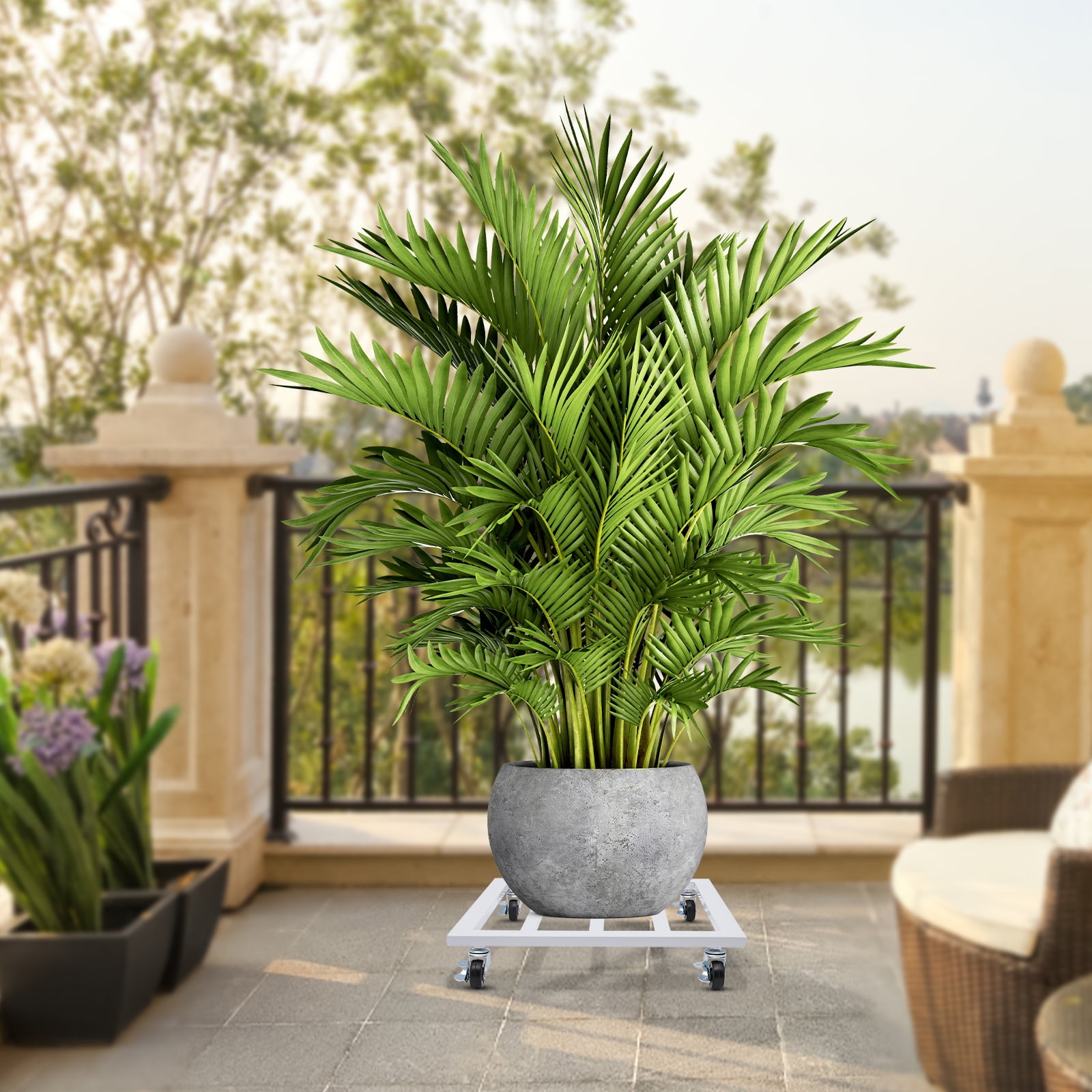 Wildnix Rolling Plant Stand with Wheels, Rectangular Iron Plant Tray ...