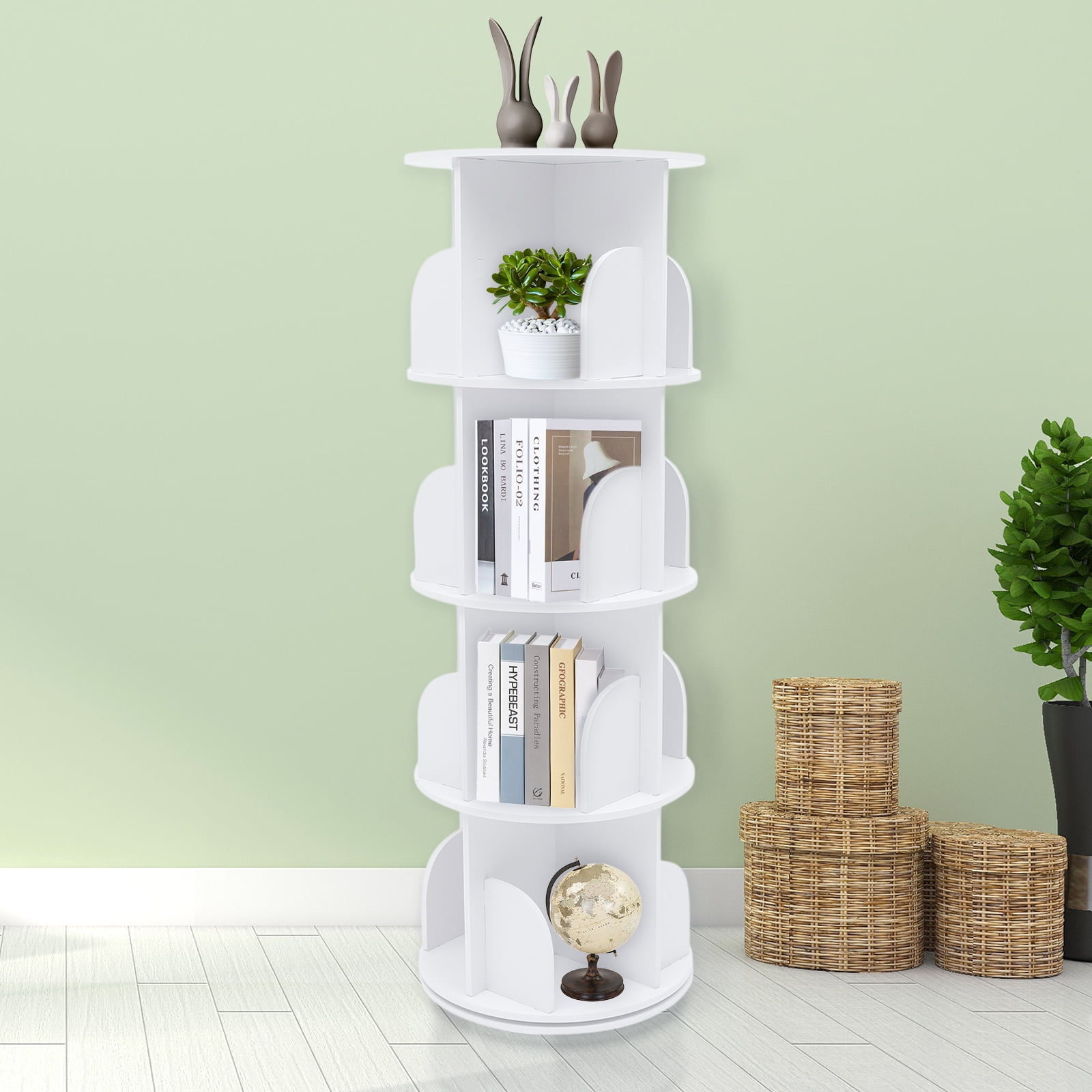 Wildnix Rotating Bookcase with 360° Steel Column Bearing, Multi-Layer ...