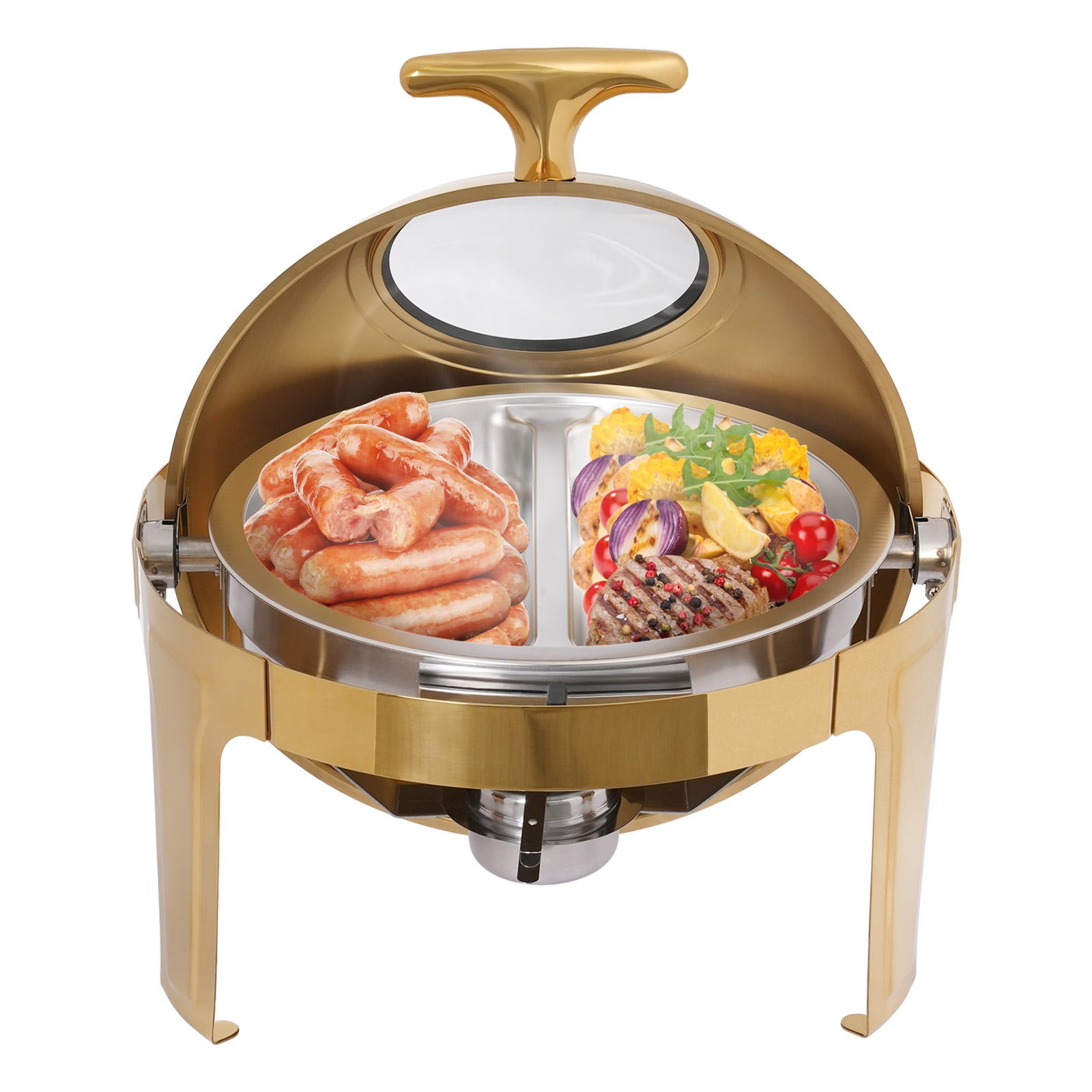 Wildnix Round Chafing Dish Buffet Set with Gold Plating, Clear Glass ...